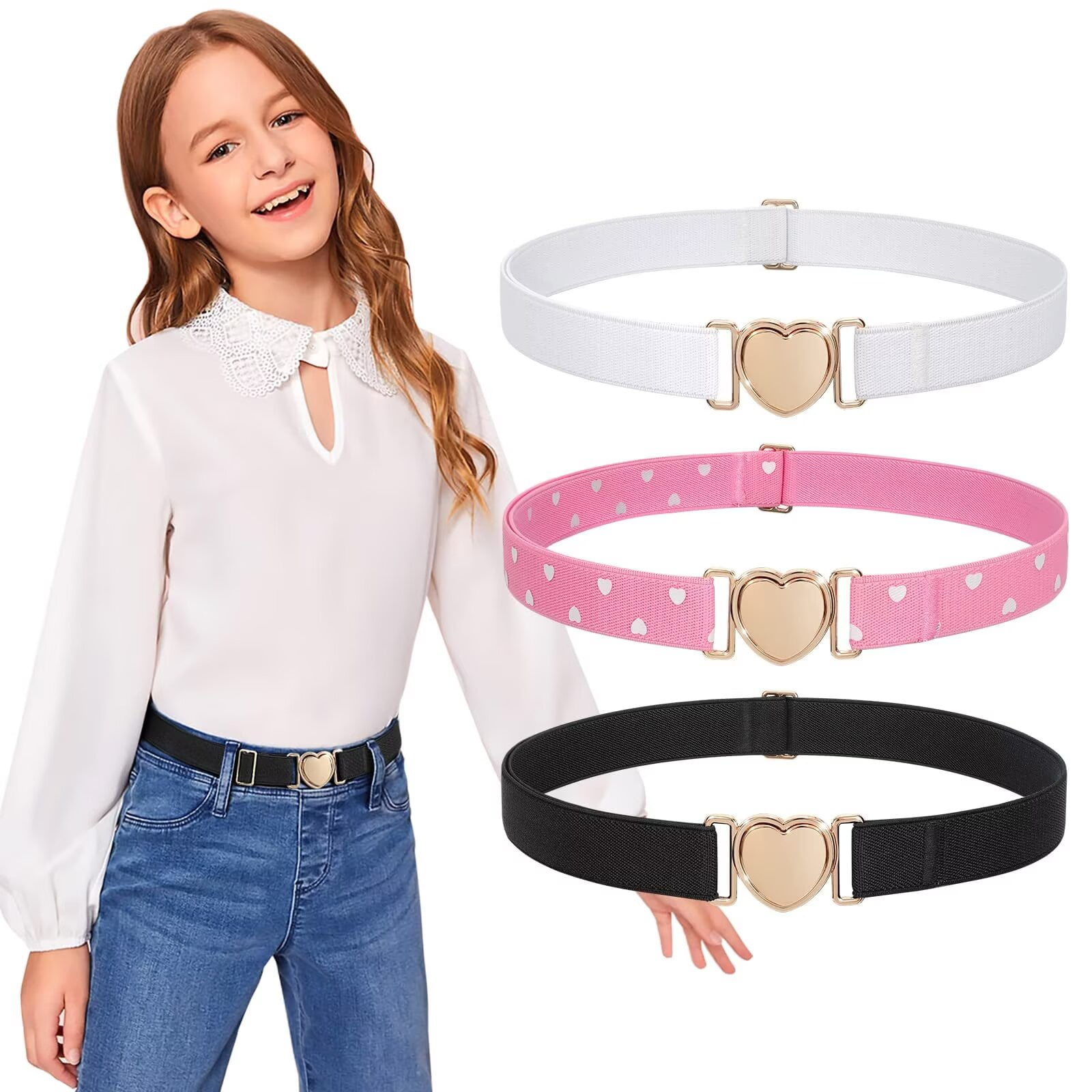 Whippy Kids Elastic Belts for Girls Toddler 17-30" with Heart Buckle ...