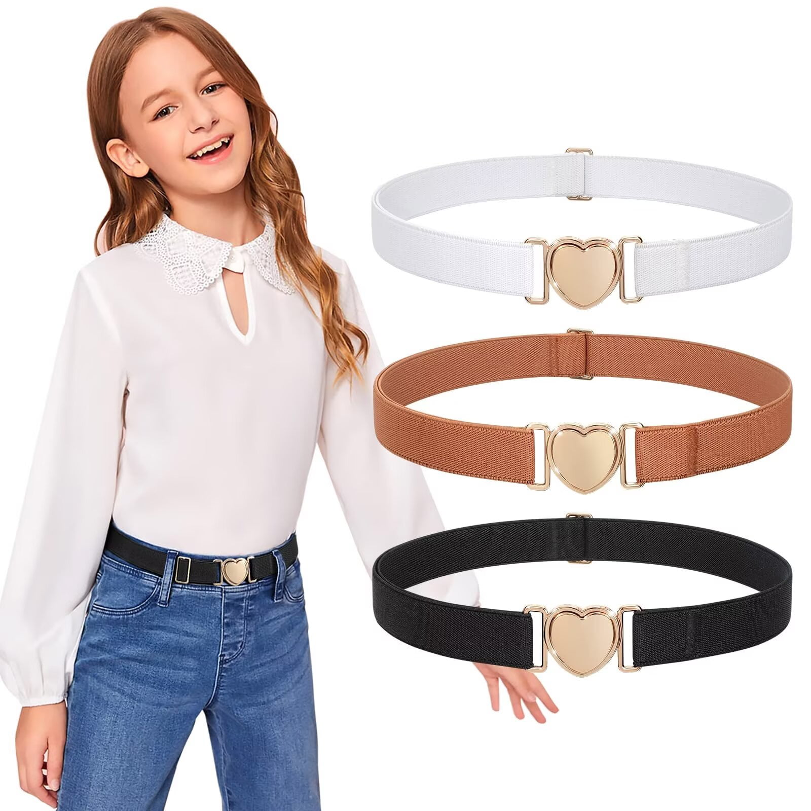 Whippy, Kids Elastic Belts, with Heart Buckle, Adjustable Size 17"-30 ...