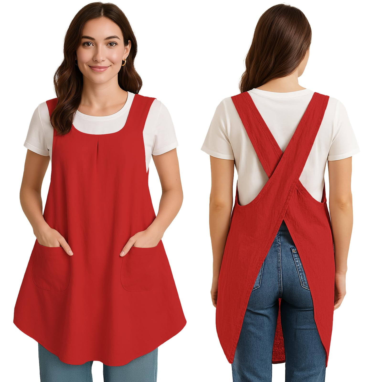 WHIPPY Kitchen Cooking Aprons for Women with Pockets Japanese Linen ...