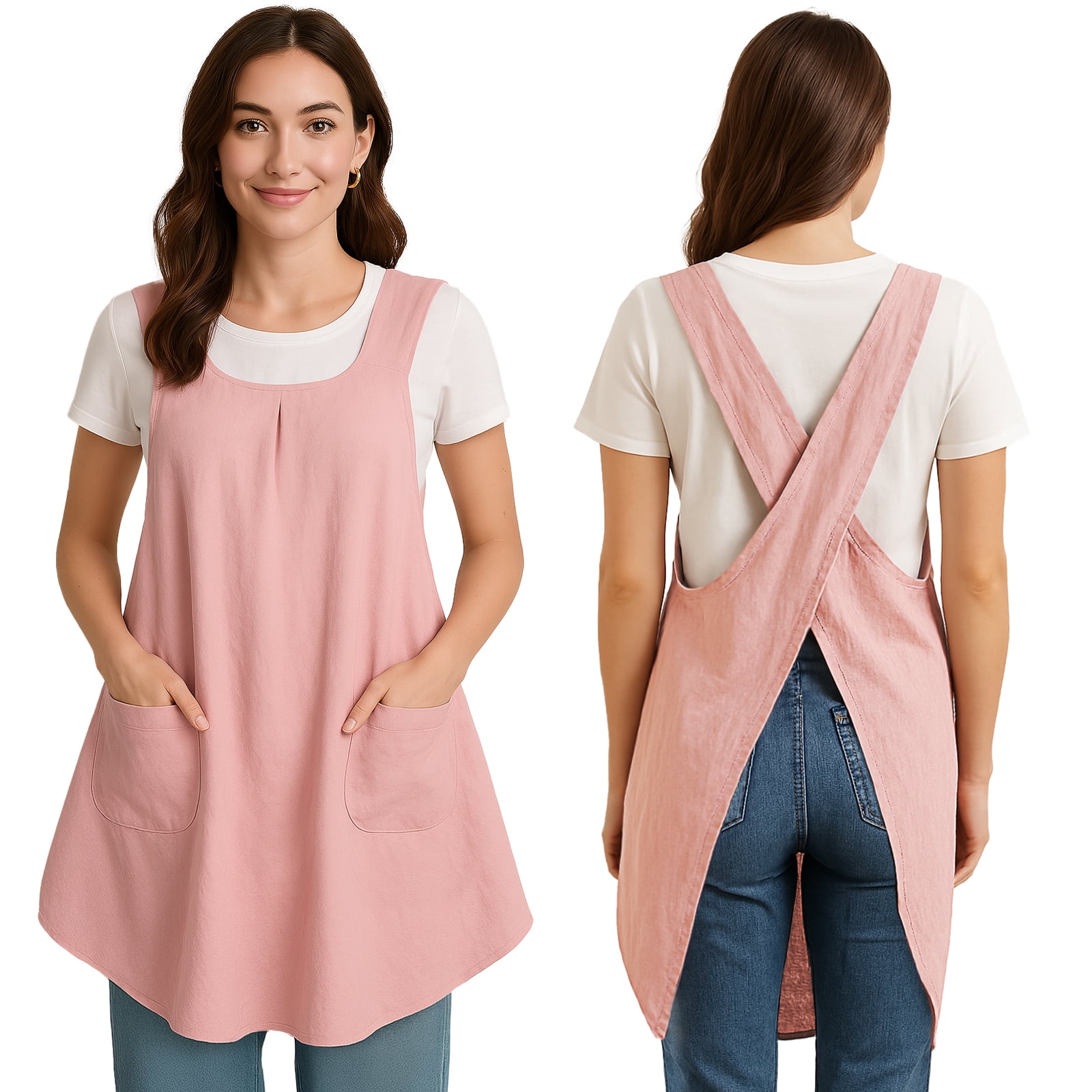 WHIPPY Kitchen Cross Back Apron with Pockets, Japanese Linen, Unisex ...