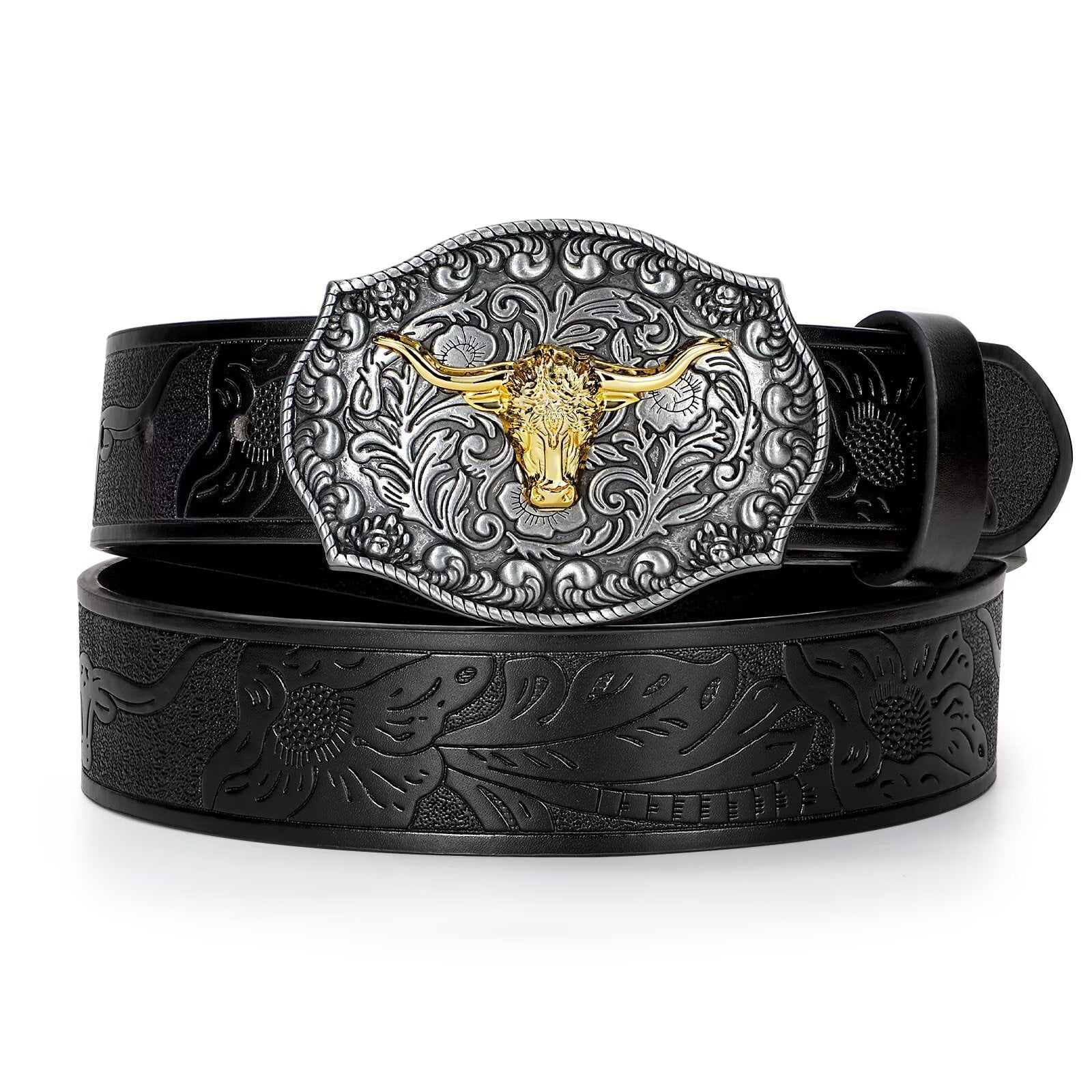WHIPPY Western Belt for Men Women Embossed Leather Belts for Jeans ...