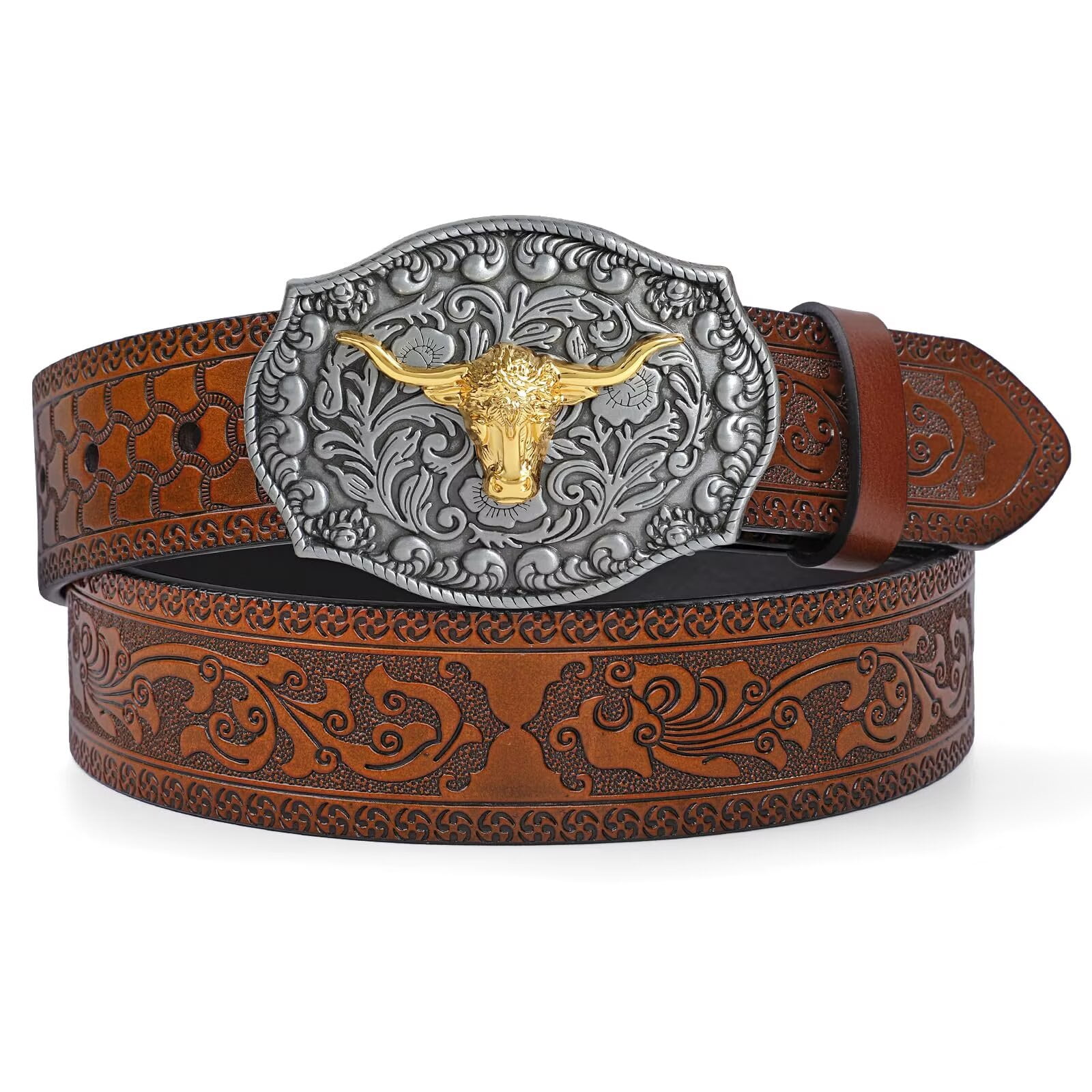 "Whippy Western Leather Belt, Cowboy Cowgirl, Bull Engraved, Genuine ...