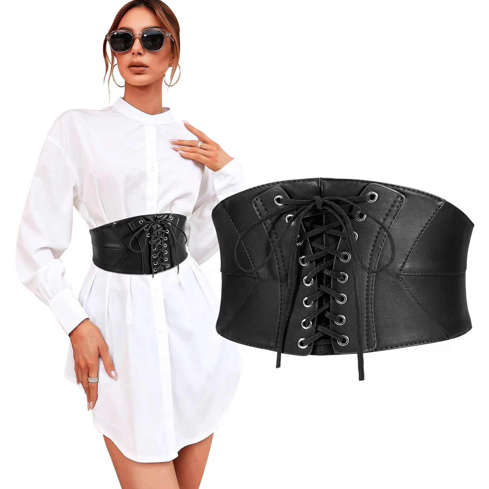 WHIPPY Women Elastic Corset Belt Stretch Leather Wide Belt for Dresses ...