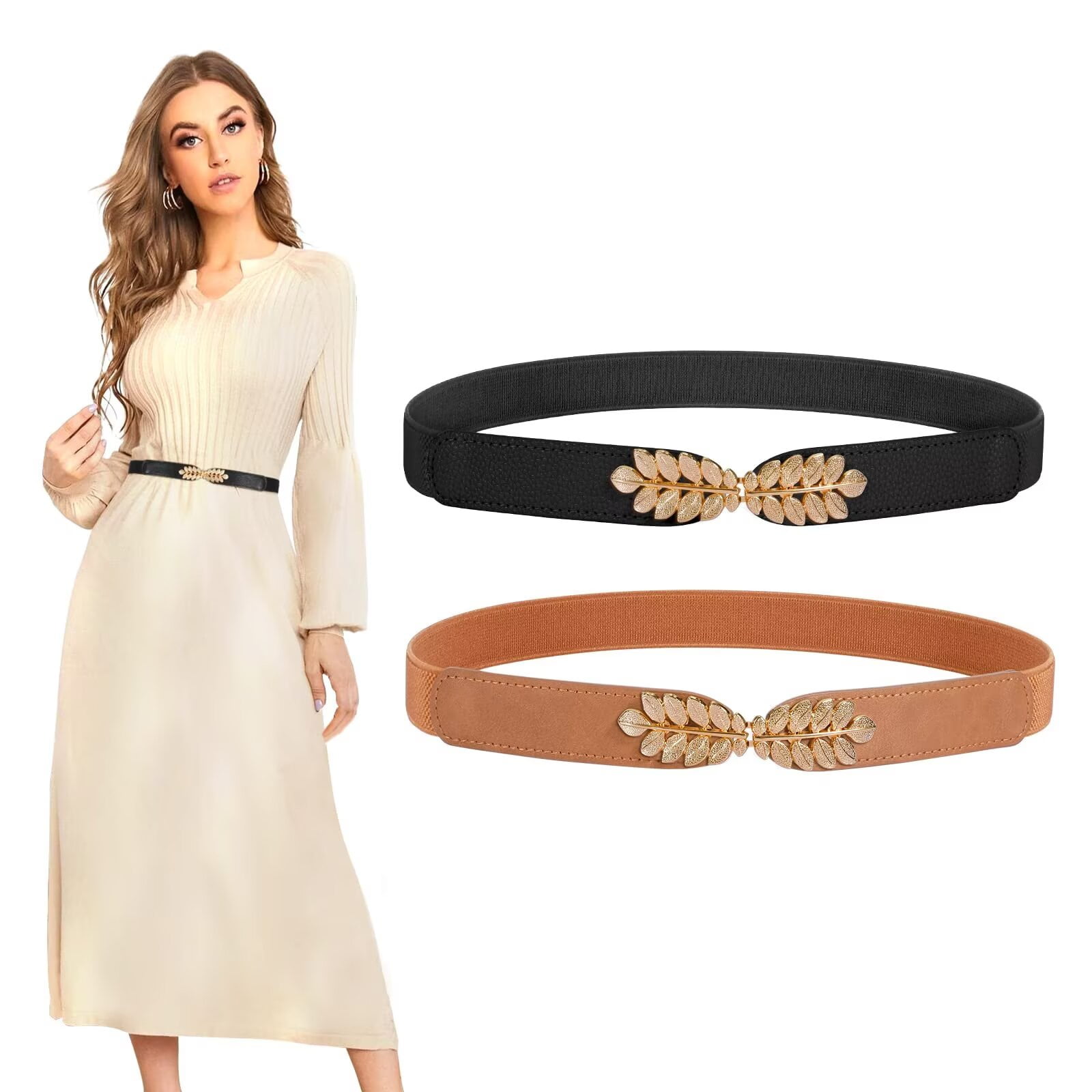 WHIPPY Women Elastic Skinny Belts with Gold Buckle Stretch Ladies Belts ...