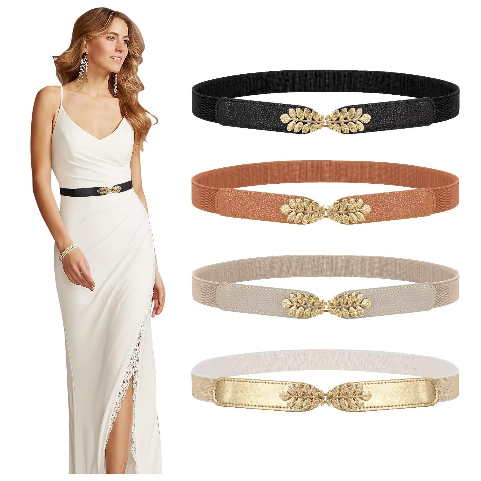 WHIPPY Women Elastic Skinny Belts with Gold Buckle Stretch Ladies Belts ...