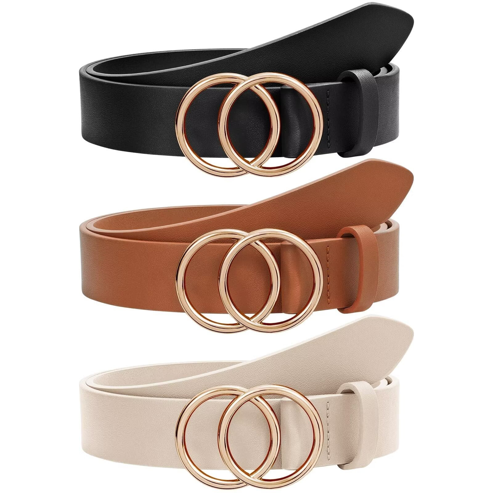 WHIPPY Women Leather Belt with Double Ring Buckle, Ladies Waist Belt ...