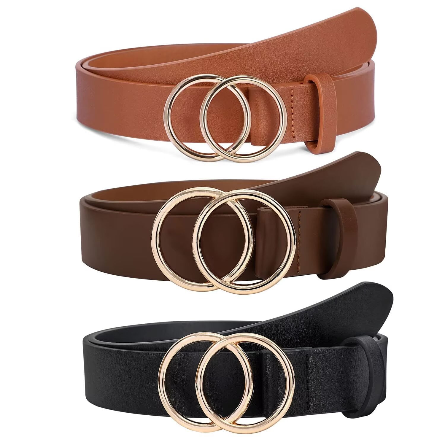 WHIPPY Women Leather Belt with Double Ring Buckle, Ladies Waist Belt ...