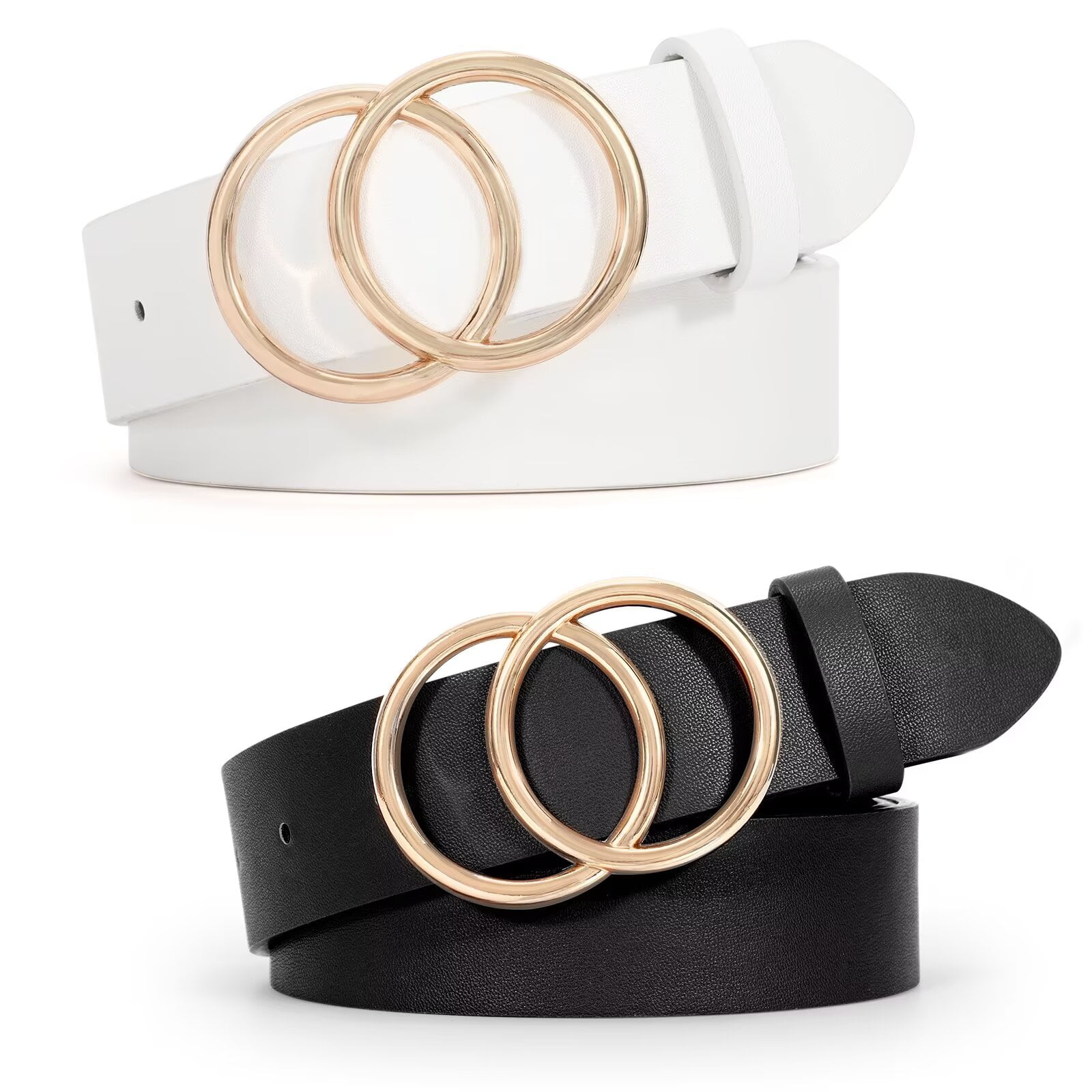 WHIPPY Women Leather Belt with Double Ring Buckle, Plus Size Waist Belt ...