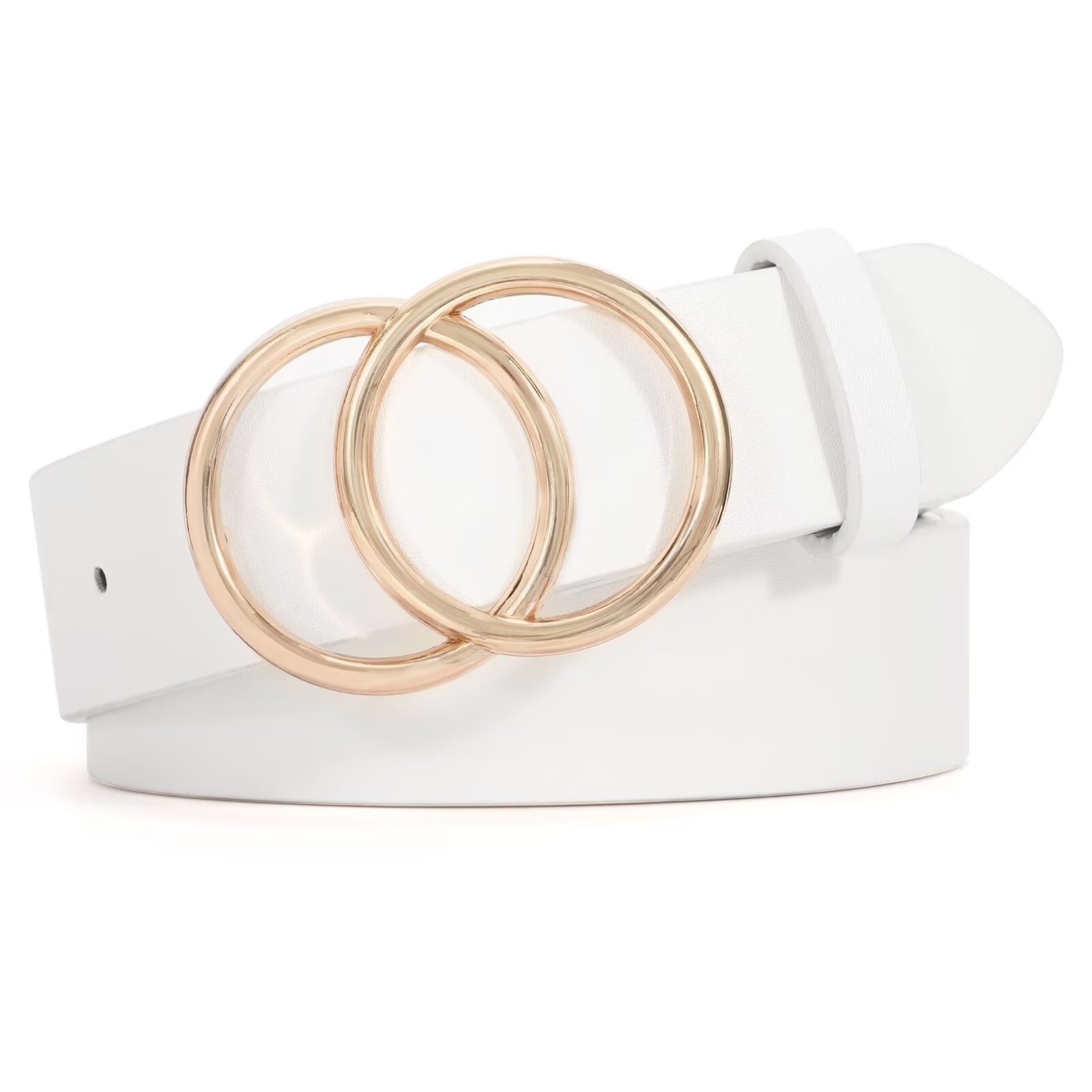 WHIPPY Women Leather Belt with Double Ring Buckle, White Waist Belt for ...