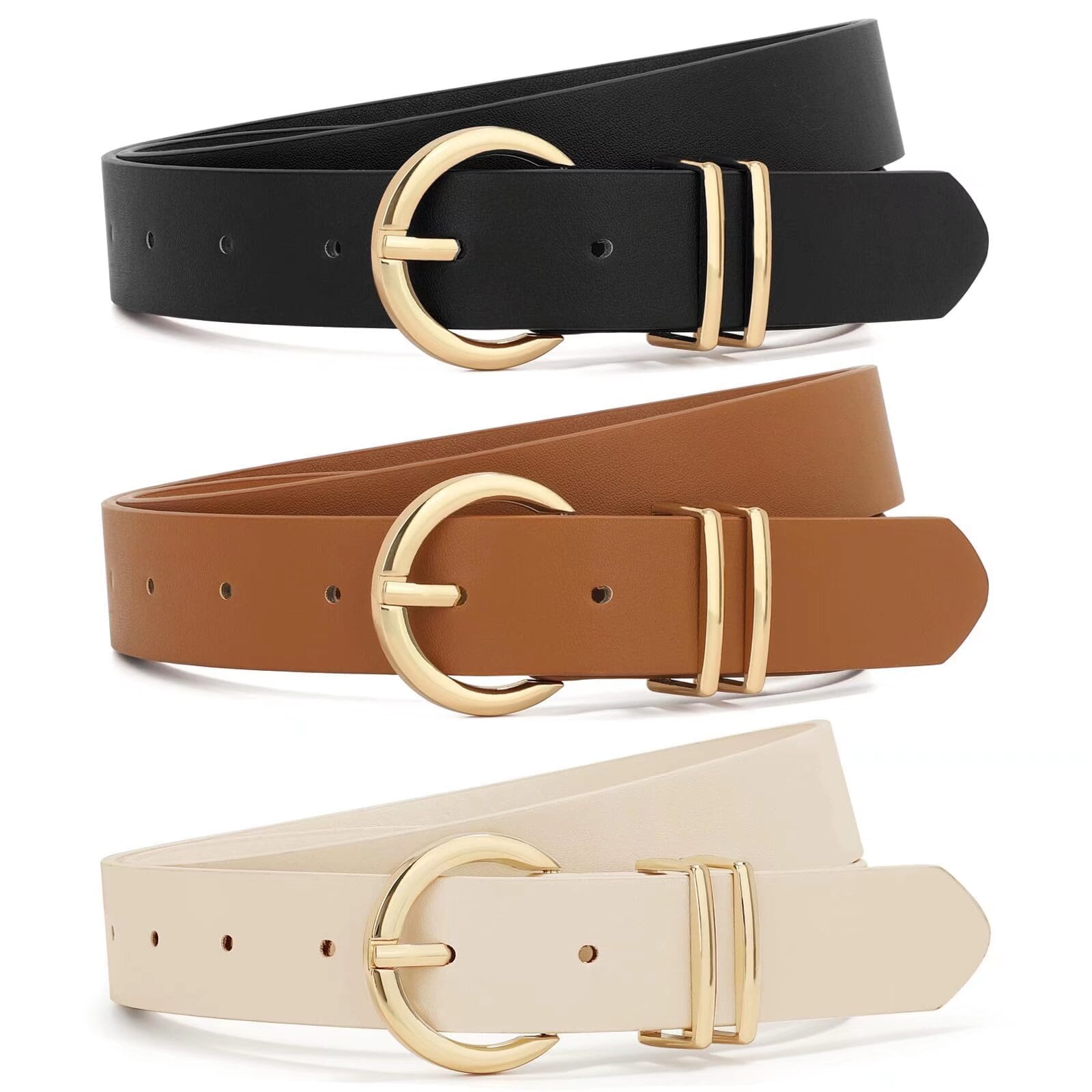 WHIPPY Women's Leather Belt Gold Buckle Waist Belts for Jeans Dress ...