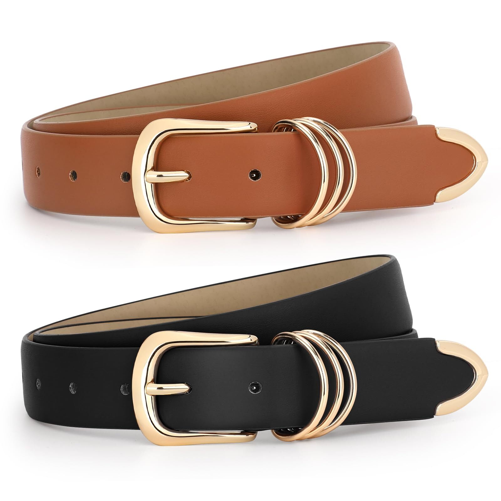 WHIPPY Womens Leather Belts for Jeans Black Casual Ladies Waist Belt ...