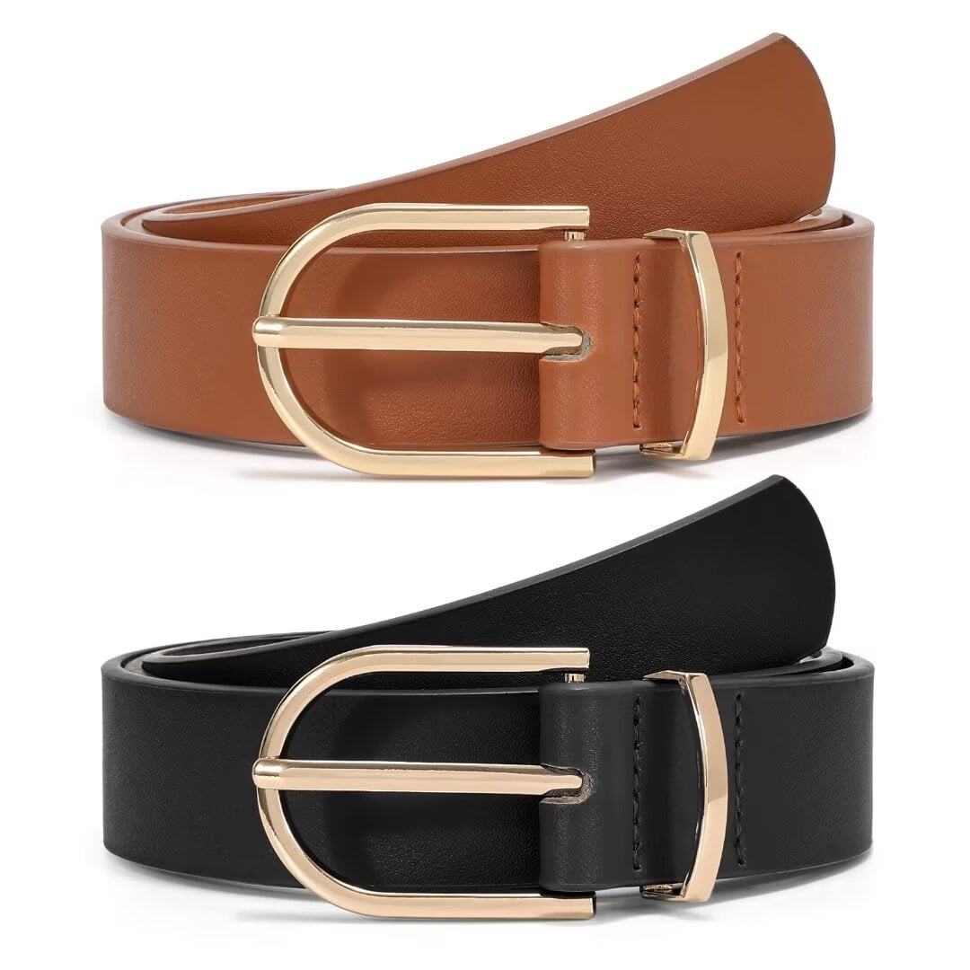 WHIPPY Women's Leather Belts for Jeans Dresses Gold Buckle Ladies Brown ...