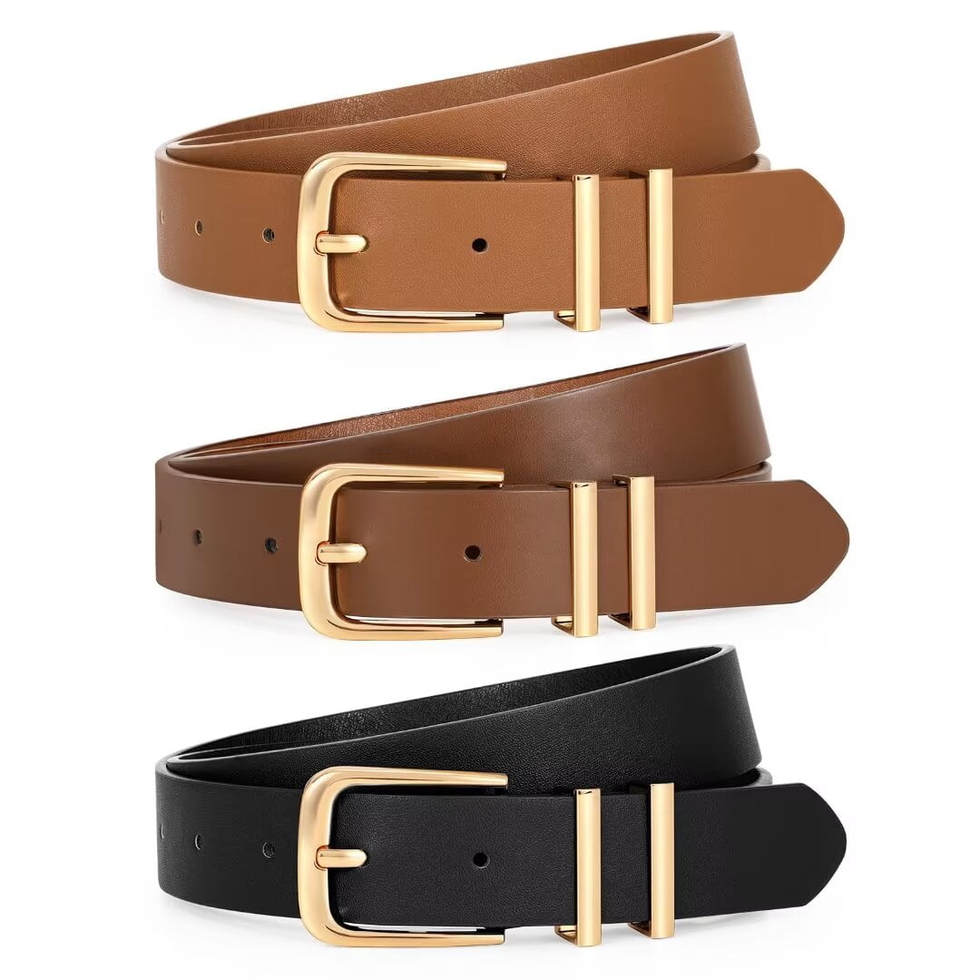 WHIPPY Women's Leather Belts for Jeans Dresses Ladies Black Waist Belt ...