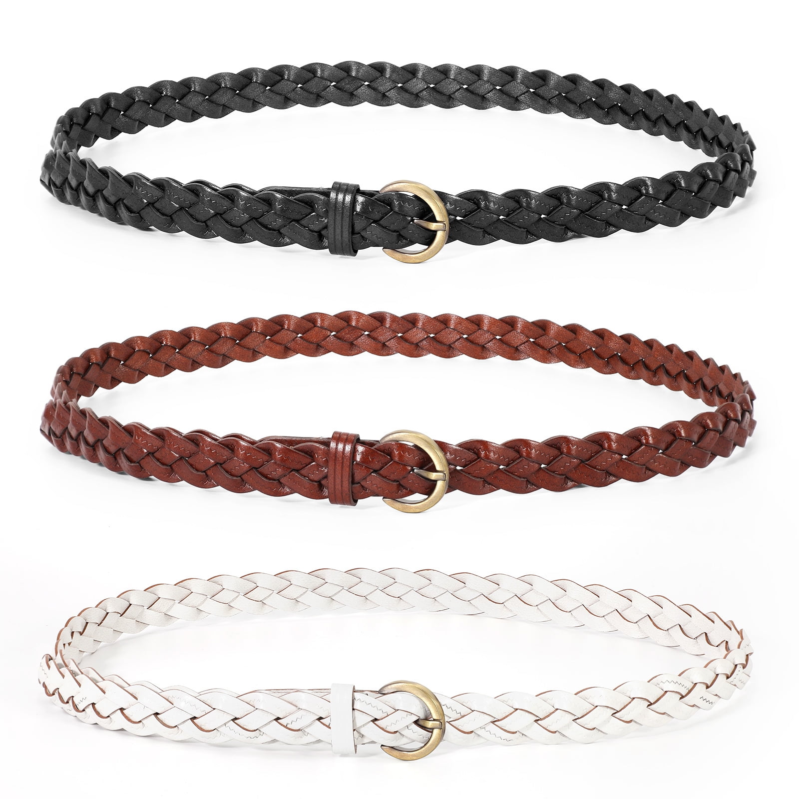 WHIPPY Women's Leather Braided Belts, Woven Skinny Belts for Jeans ...