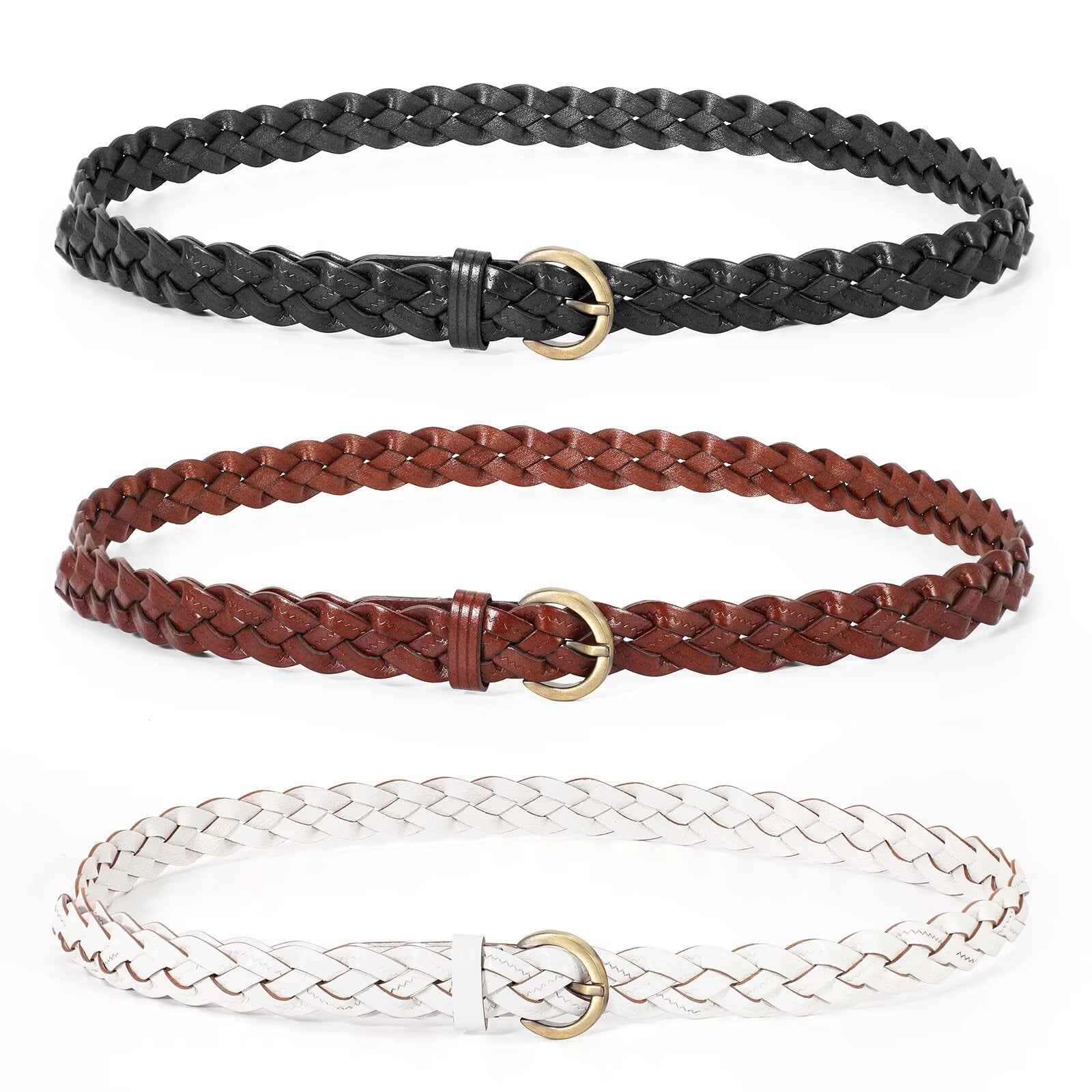 WHIPPY Women's Leather Braided Belts, Woven Skinny Belts for Jeans ...