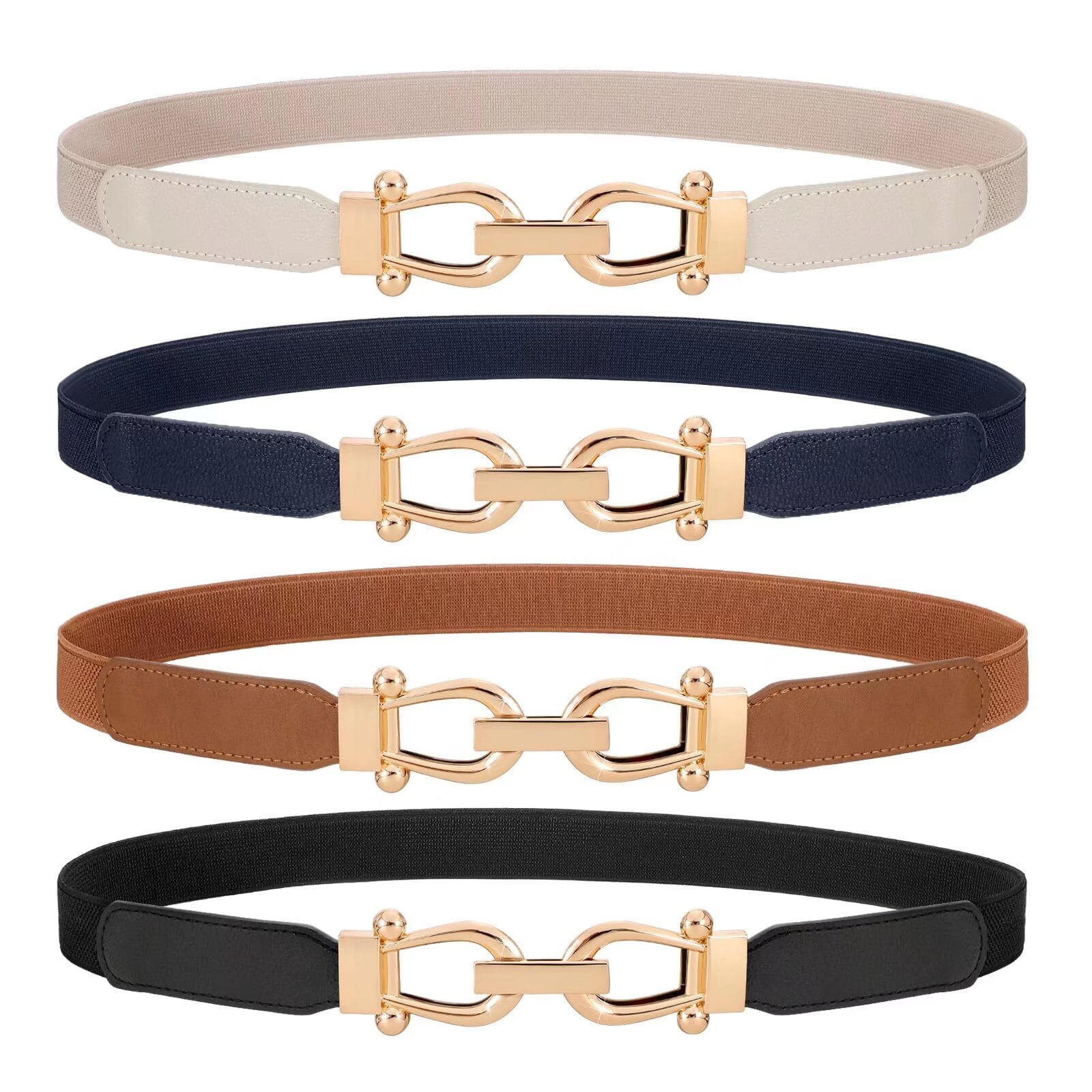 WHIPPY Women's Stretch Belts Elastic Skinny Belt with Gold Buckle for ...