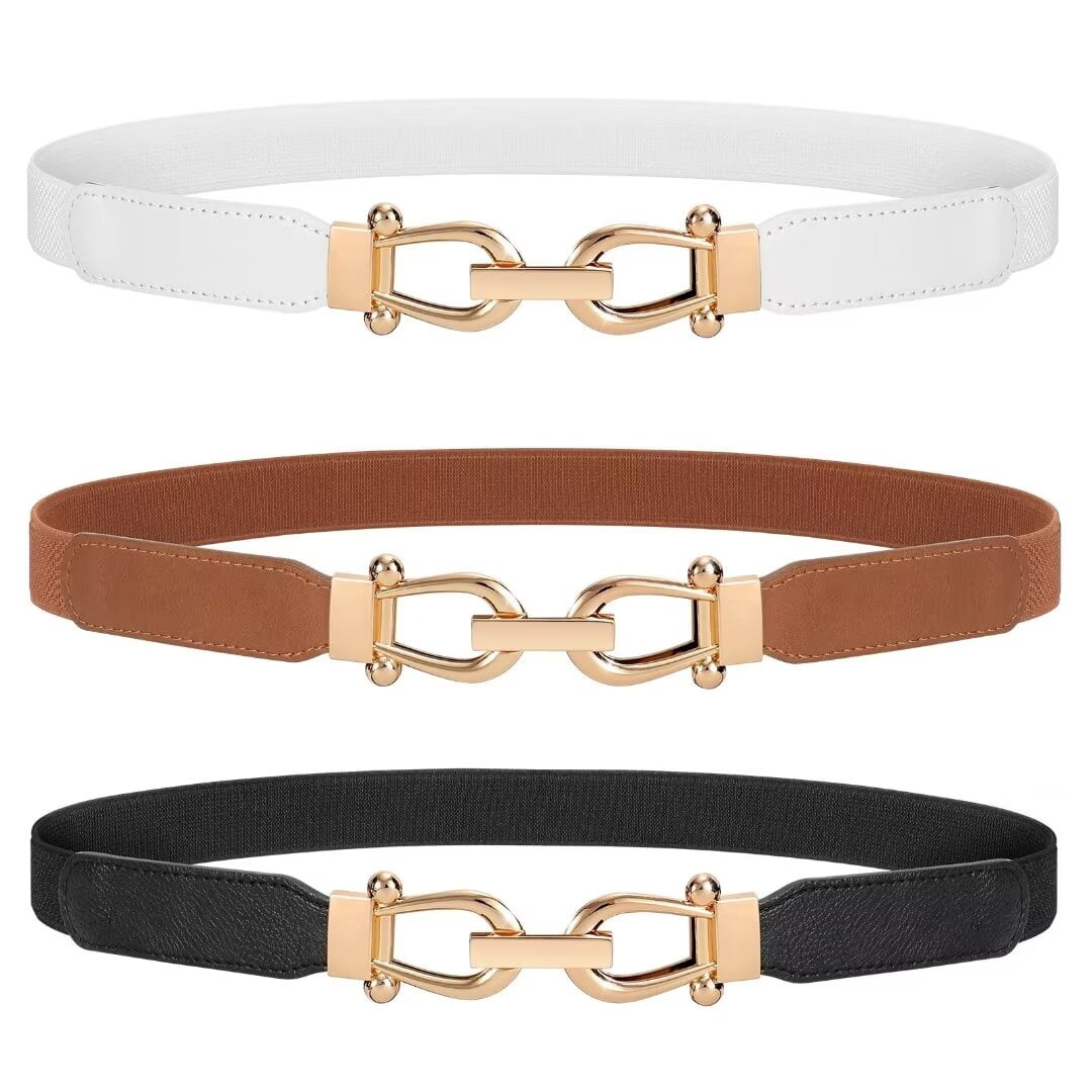 WHIPPY Women's Stretch Belts Elastic Skinny Belt with Gold Buckle for ...