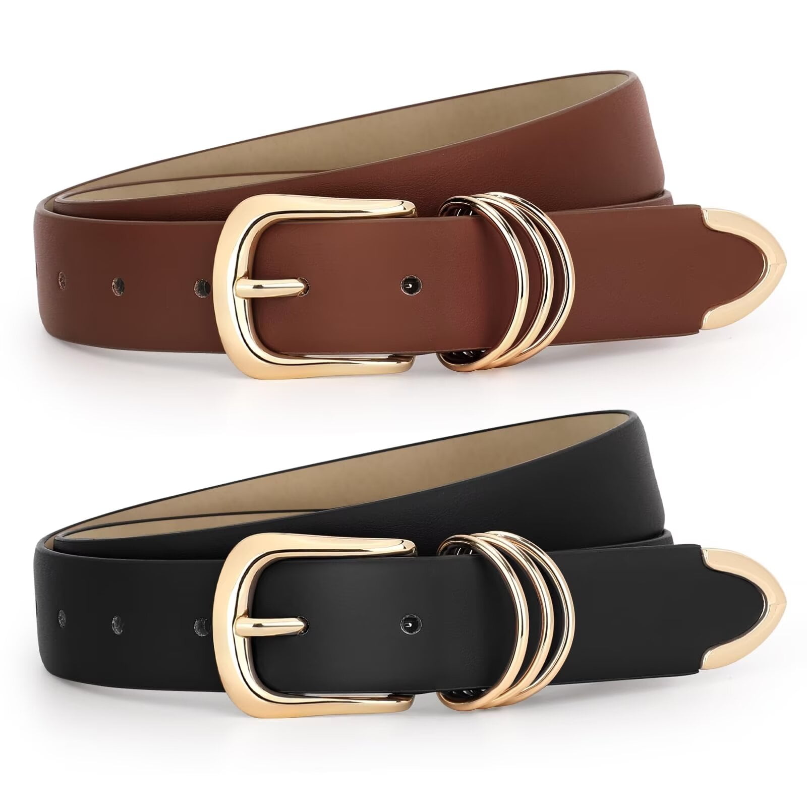 WHIPPY Womens Leather Belts for Jeans Brown Casual Ladies Dresses Belt ...