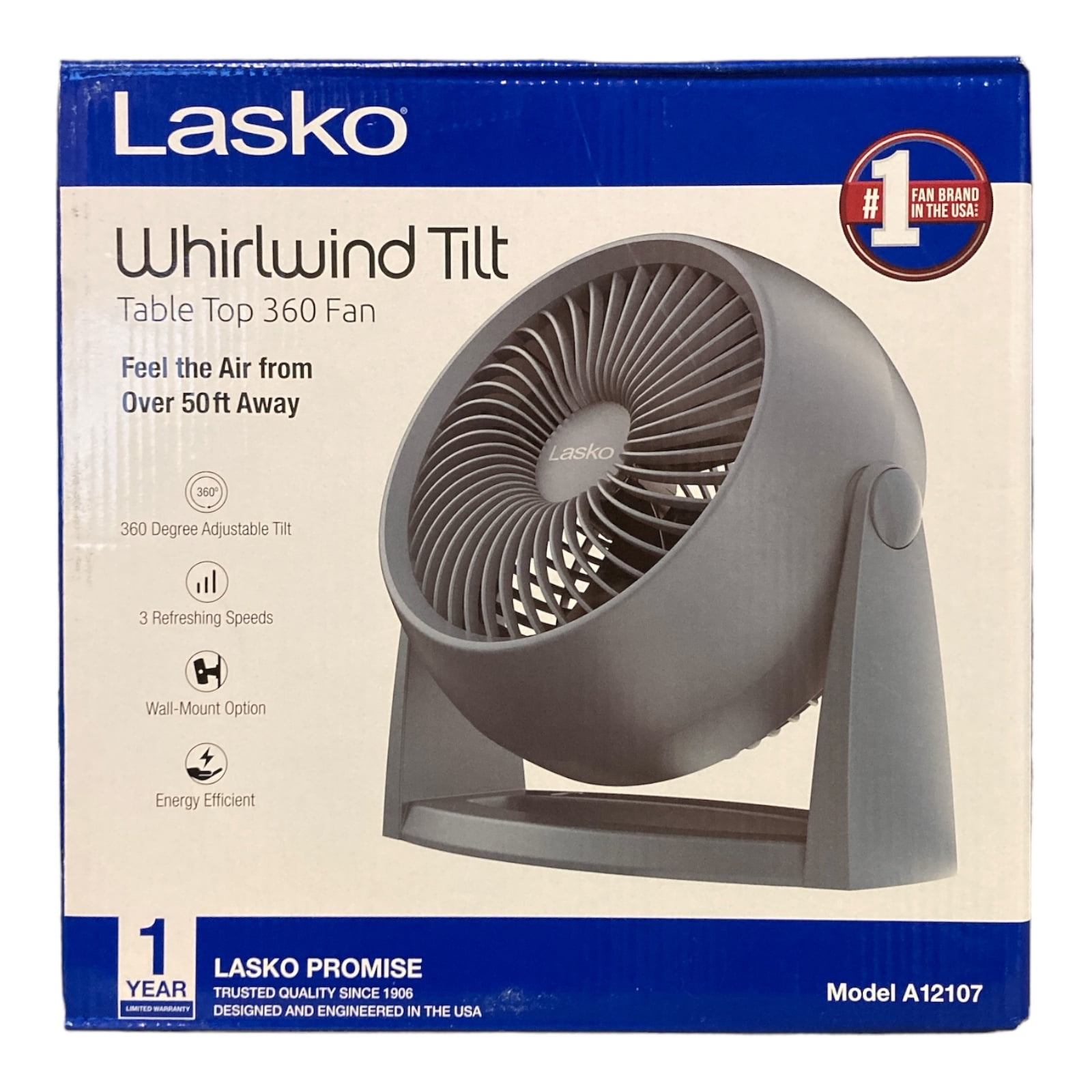 Lasko Whirlwind Tilt 12" Table Fan with Wall-Mount Option, Slate ...