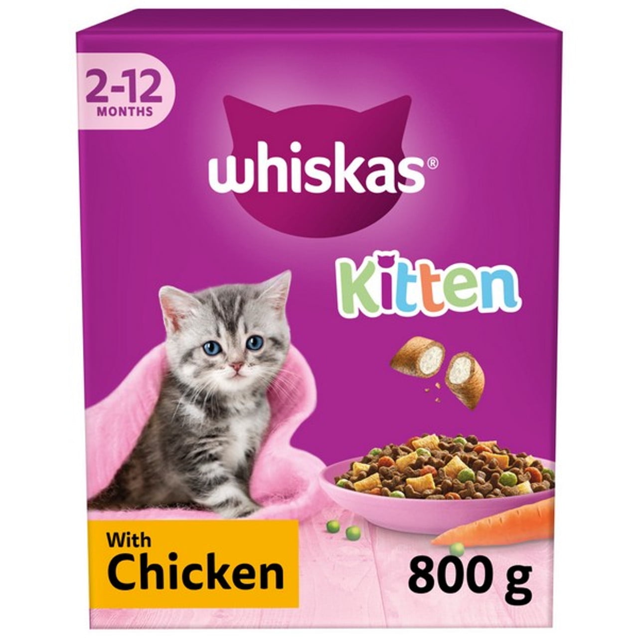 WHISKAS 2-12mths Cat Complete Dry with Chicken Cat Food 800g 1 Case ...