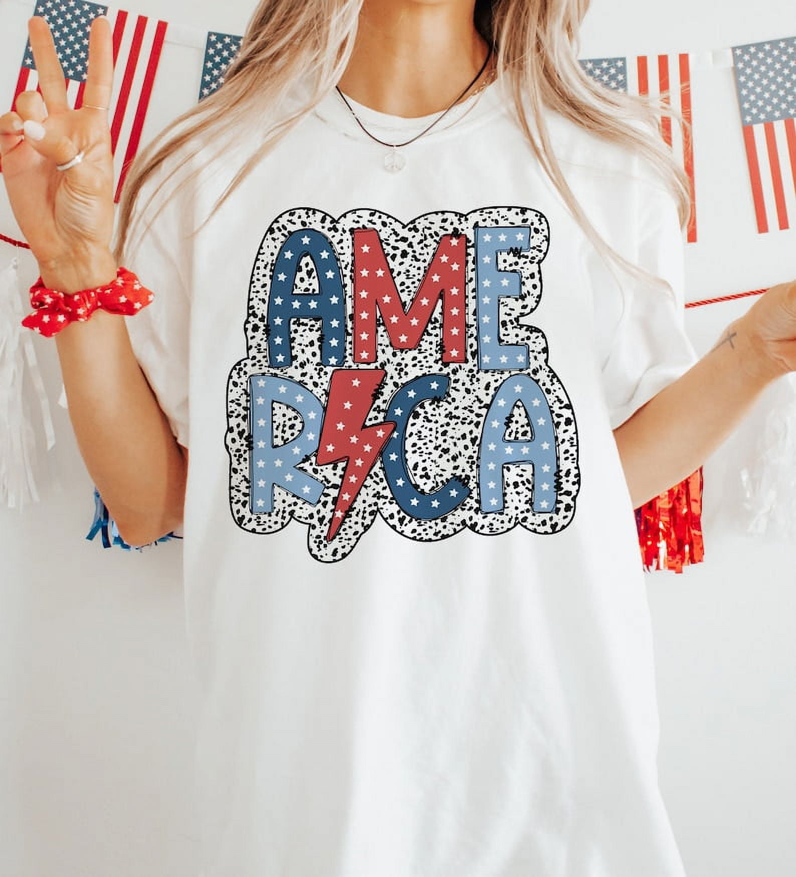 [WHITE] 4th Of July , America , 4th Of July Bright Doodle, Dalmatian ...