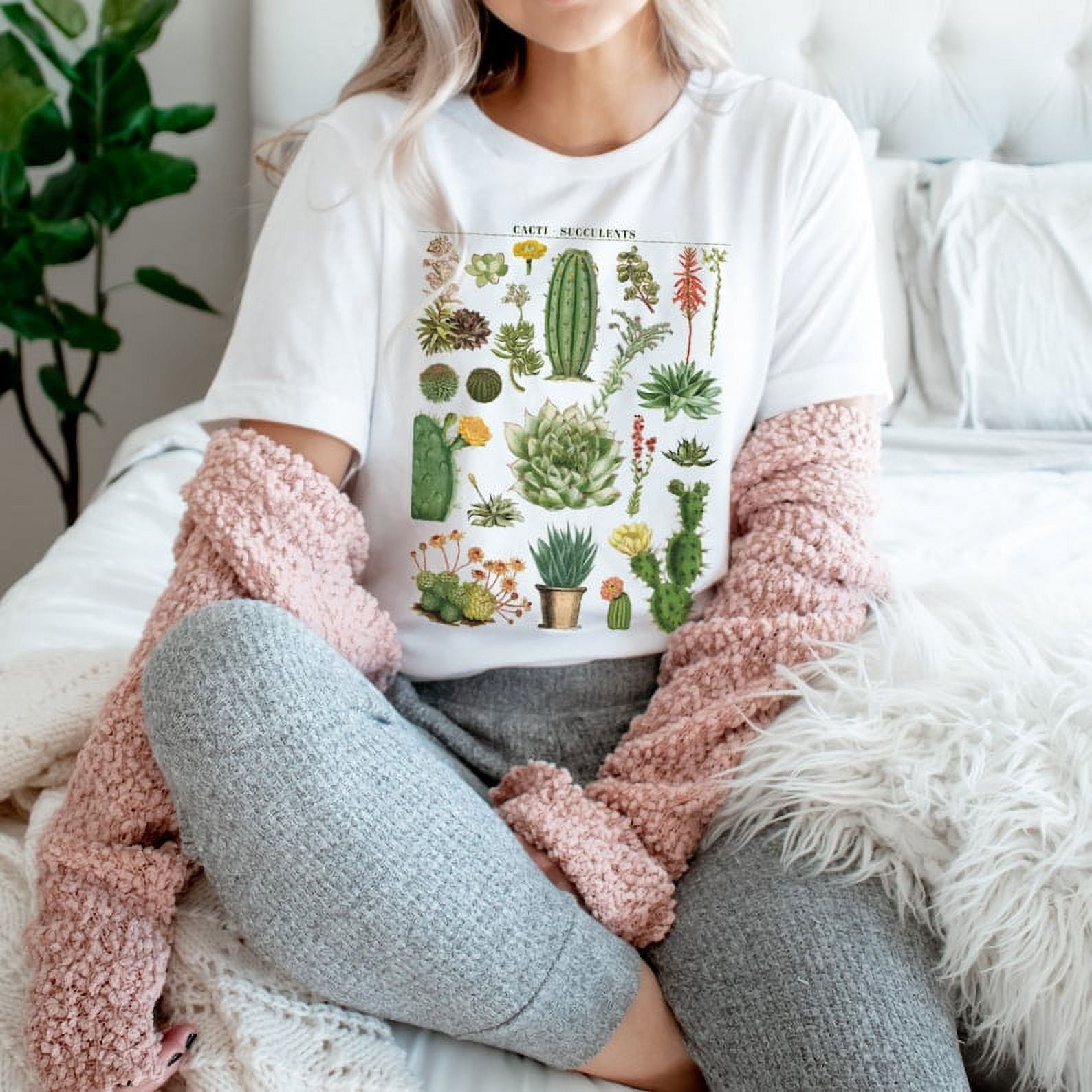 [WHITE] Cacti Succulents (Cactus) Floral Name Chart soft graphic tee | (Unisex for Women ...