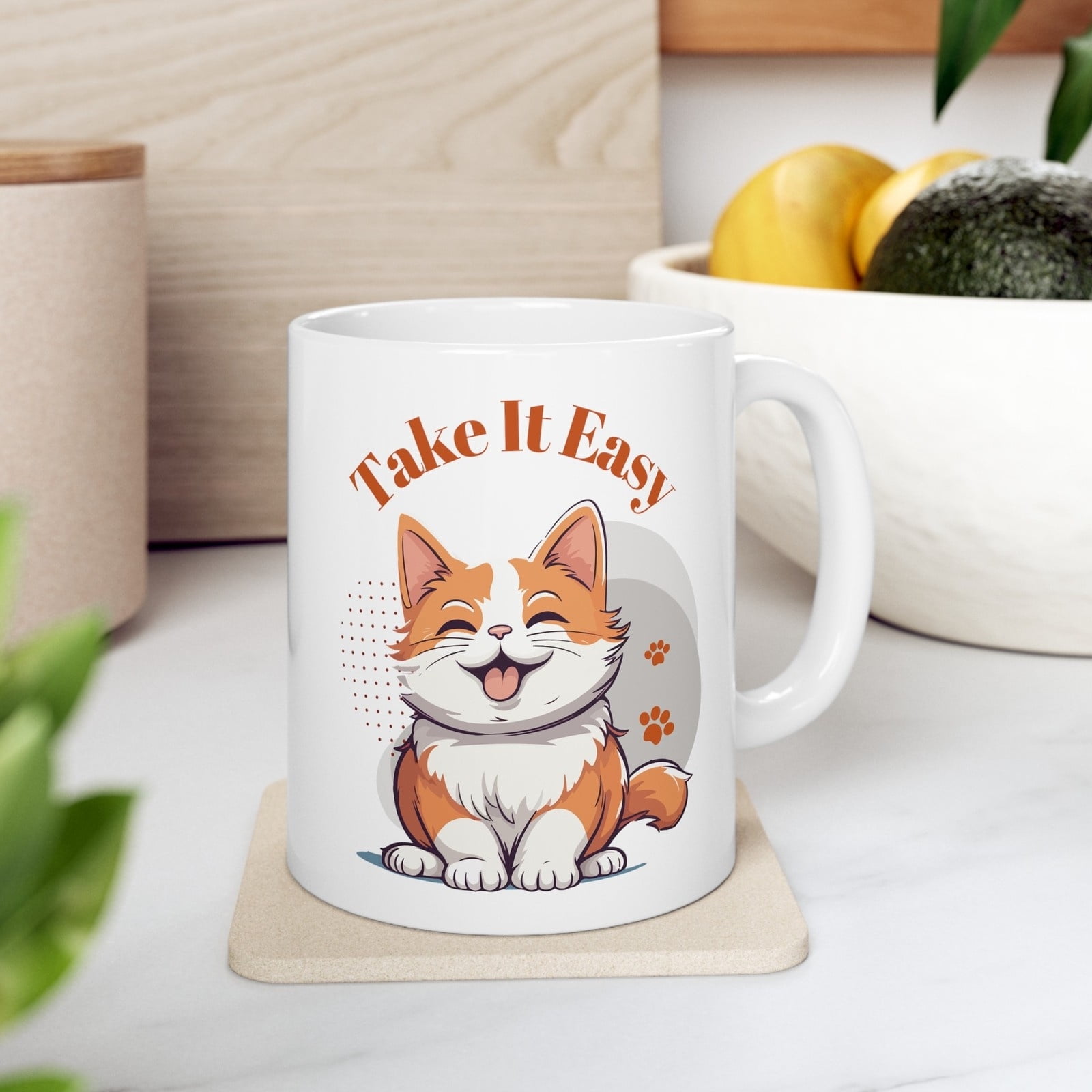 WHITE Ceramic Mug CAT Take it easy - Walmart.com