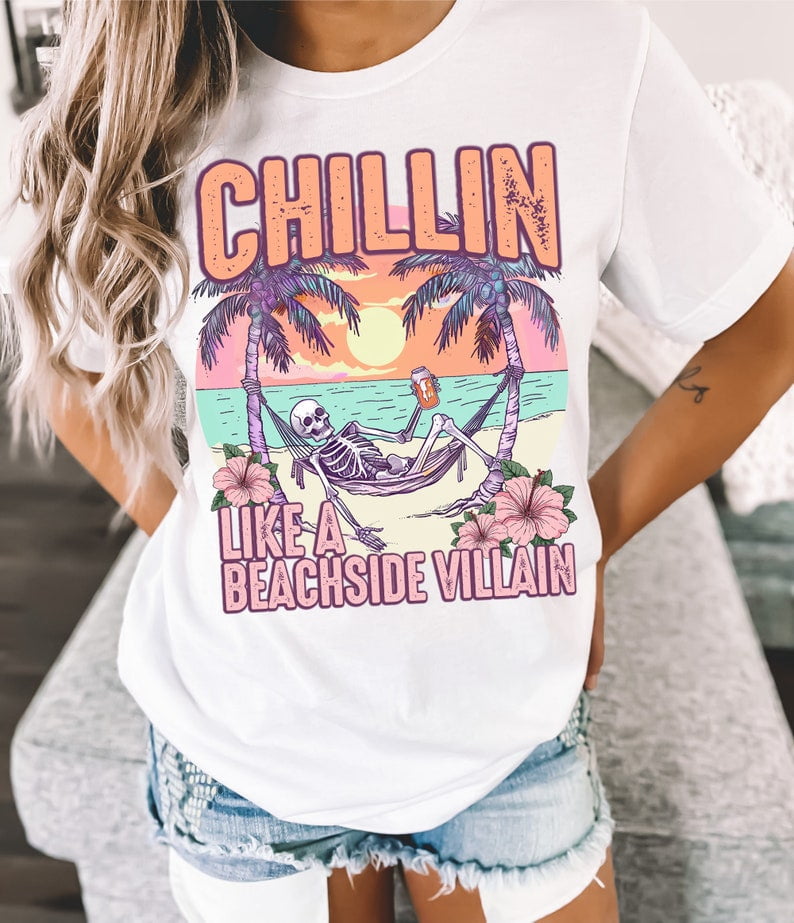 [WHITE] Chillin' Like a Beachside Villain PNG, Retro Beach png print ...