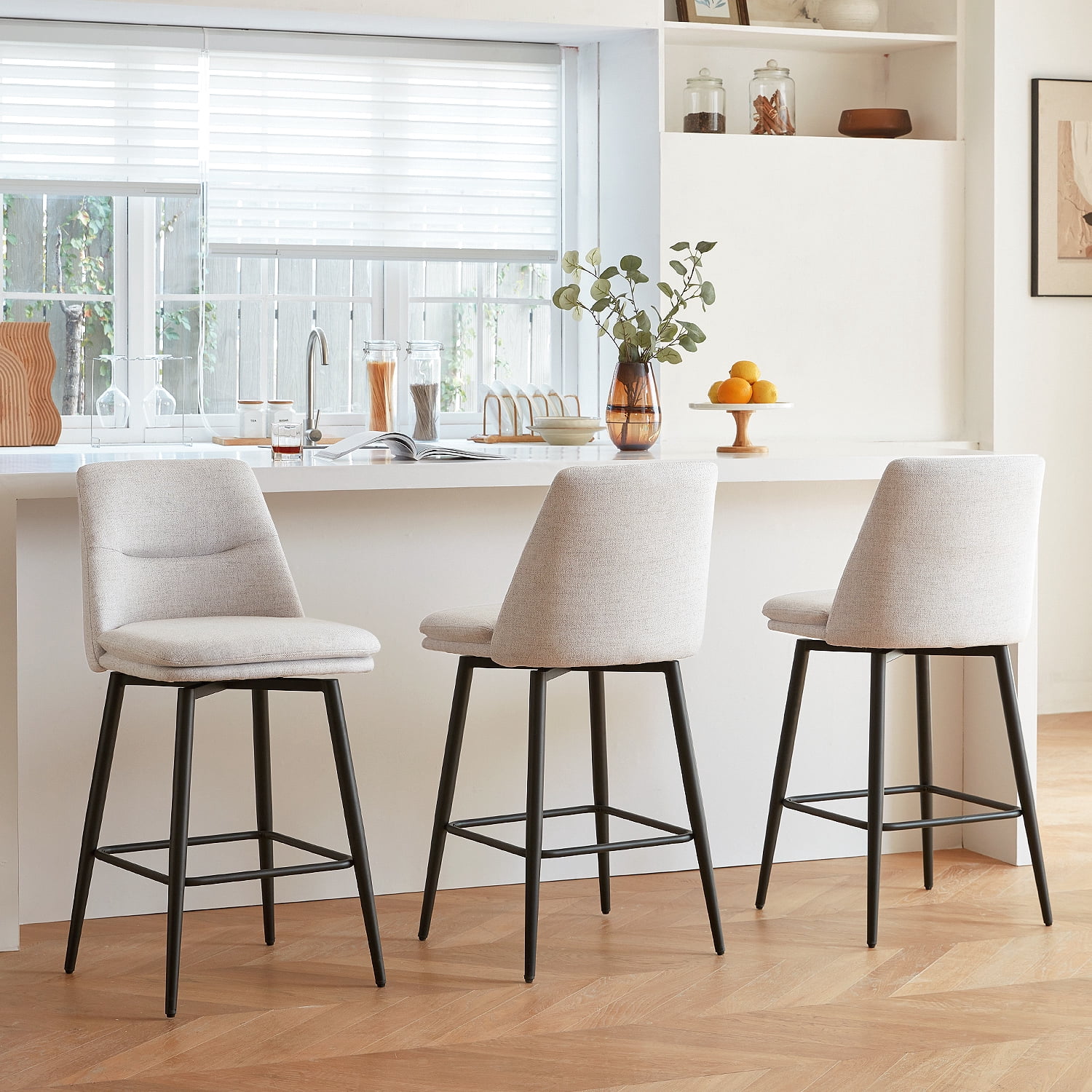 WHITE Counter Height Bar Stools Set of 3,27 Inch Seat Height with Back ...
