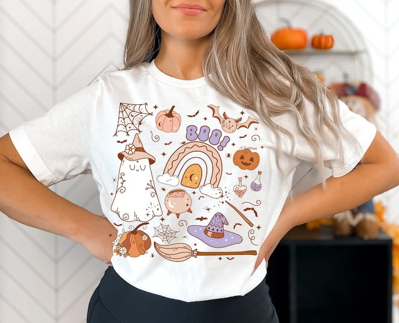 [WHITE] Cute Ghost Png, Back and Front Boo Png, Retro Halloween Png ...