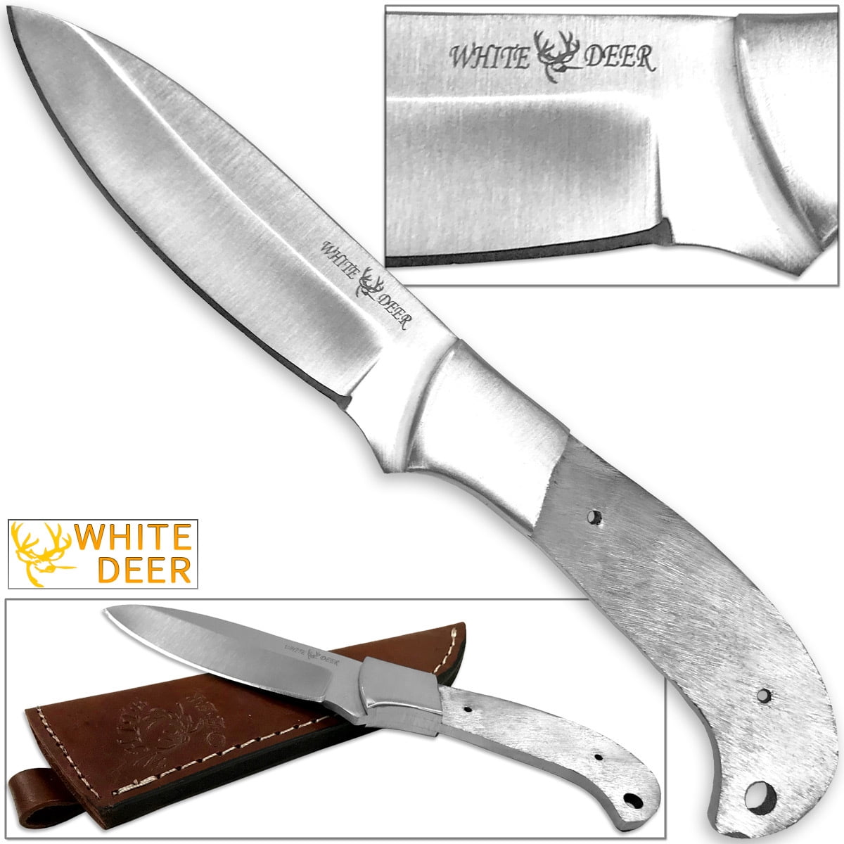 WHITE DEER Full Tang BLANK J2 Steel Tactical Knife Operators Drop Point ...