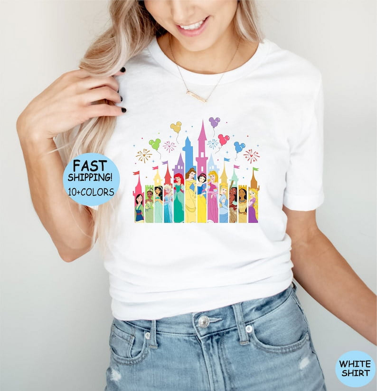 [WHITE] Disney Princess Castle Shirt, Disney Vacation Sweatshirt, Disney Princesses Squad ...