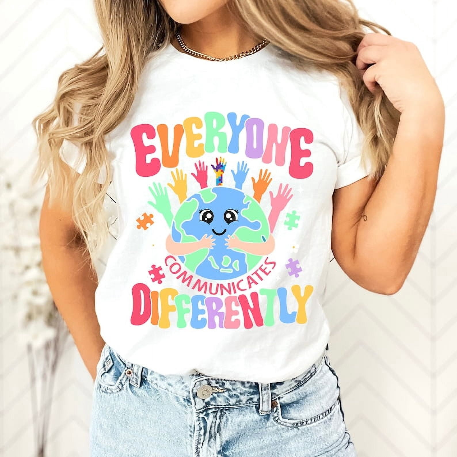 [WHITE] Everyone Communicates Differently Png, Autism Awareness Png ...