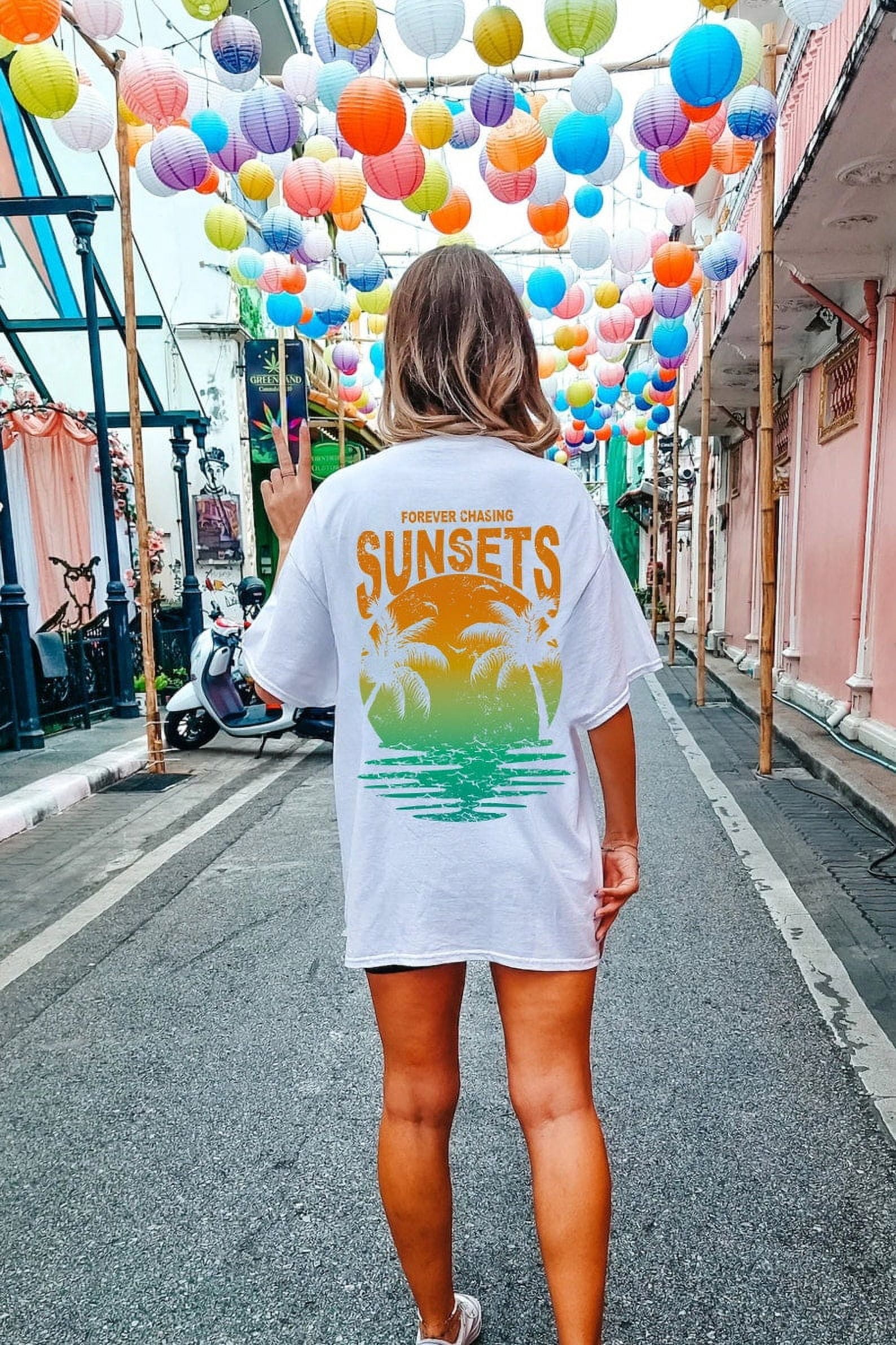 [WHITE] Forever Chasing Sunsets Retro Shirt Coconut Girl Boho Hippie ...