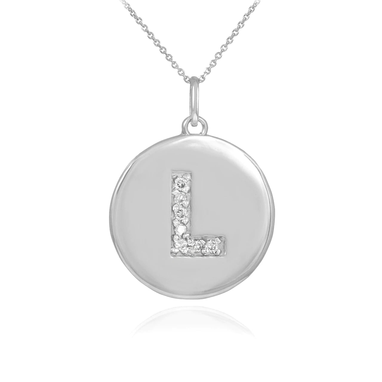 WHITE GOLD LETTER "L" INITIAL DIAMOND DISC PENDANT NECKLACE : 14K ...