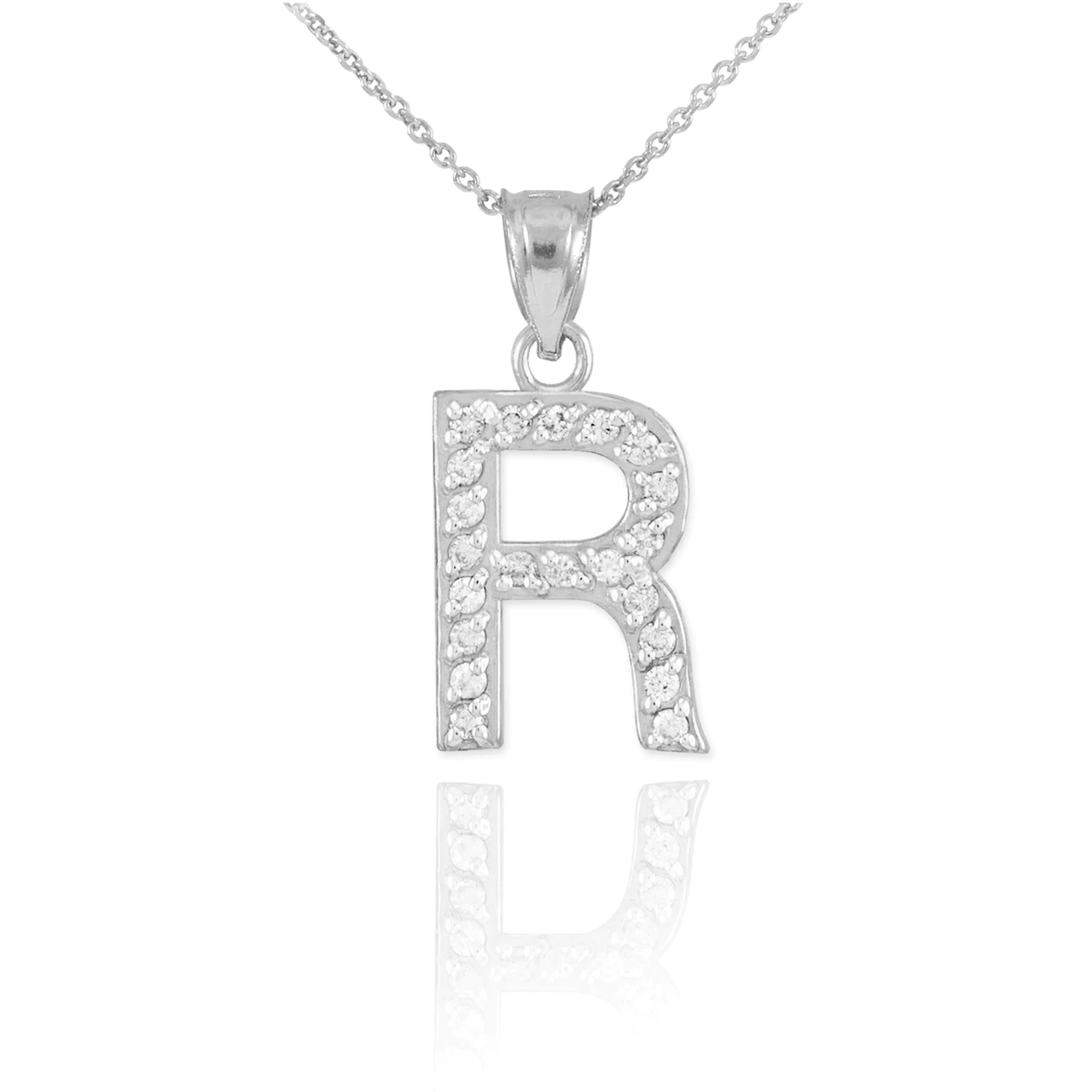 WHITE GOLD LETTER "R" DIAMOND INITIAL PENDANT NECKLACE - Walmart.com