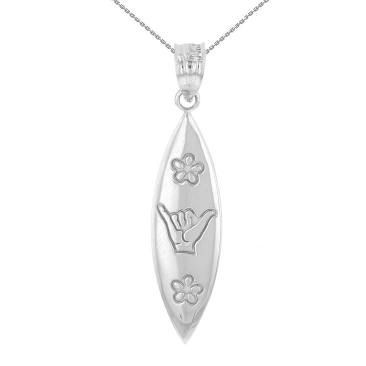 WHITE GOLD SHAKA HAWAIIAN HAND SIGN PENDANT NECKLACE : 14K Pendant with ...