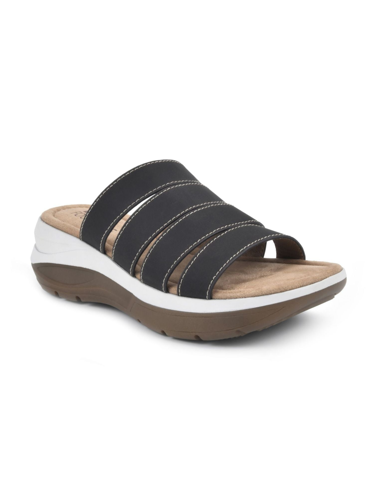 WHITE MOUNTAIN FOOTBEDS Womens Black Treaded Athletic Outsole Strappy ...