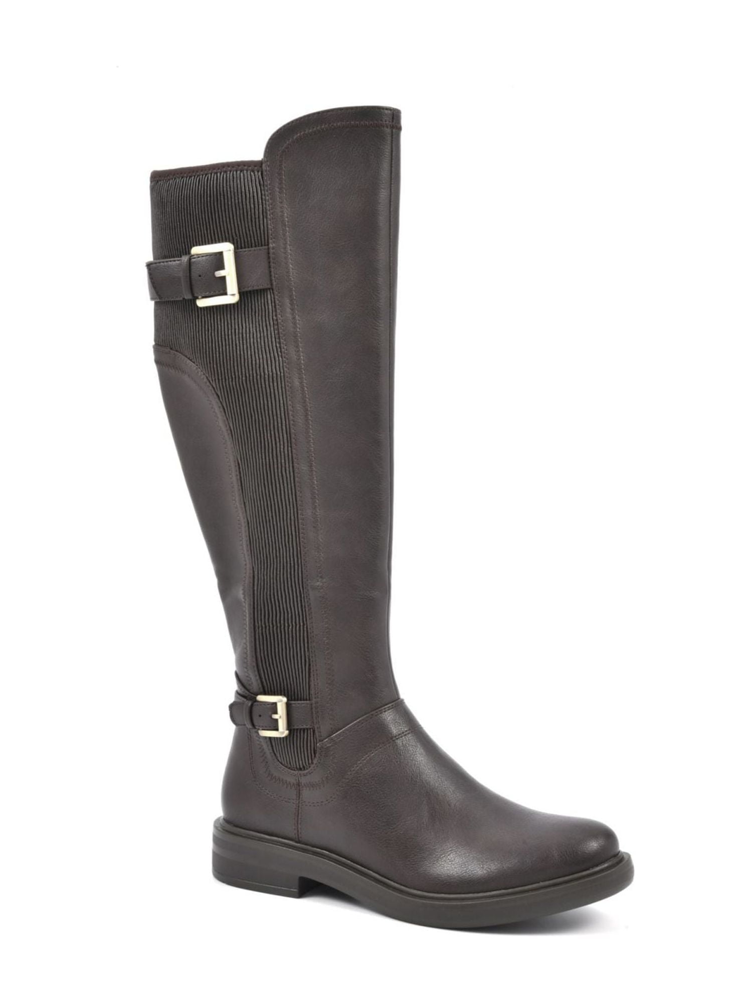 WHITE MOUNTAIN Womens Dark Brown Stretch Panels Buckle Accent Cushioned ...