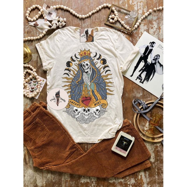 [WHITE] Memento Mori Mary skeleton Shirt, Skeleton Virgin Mary shirt ...