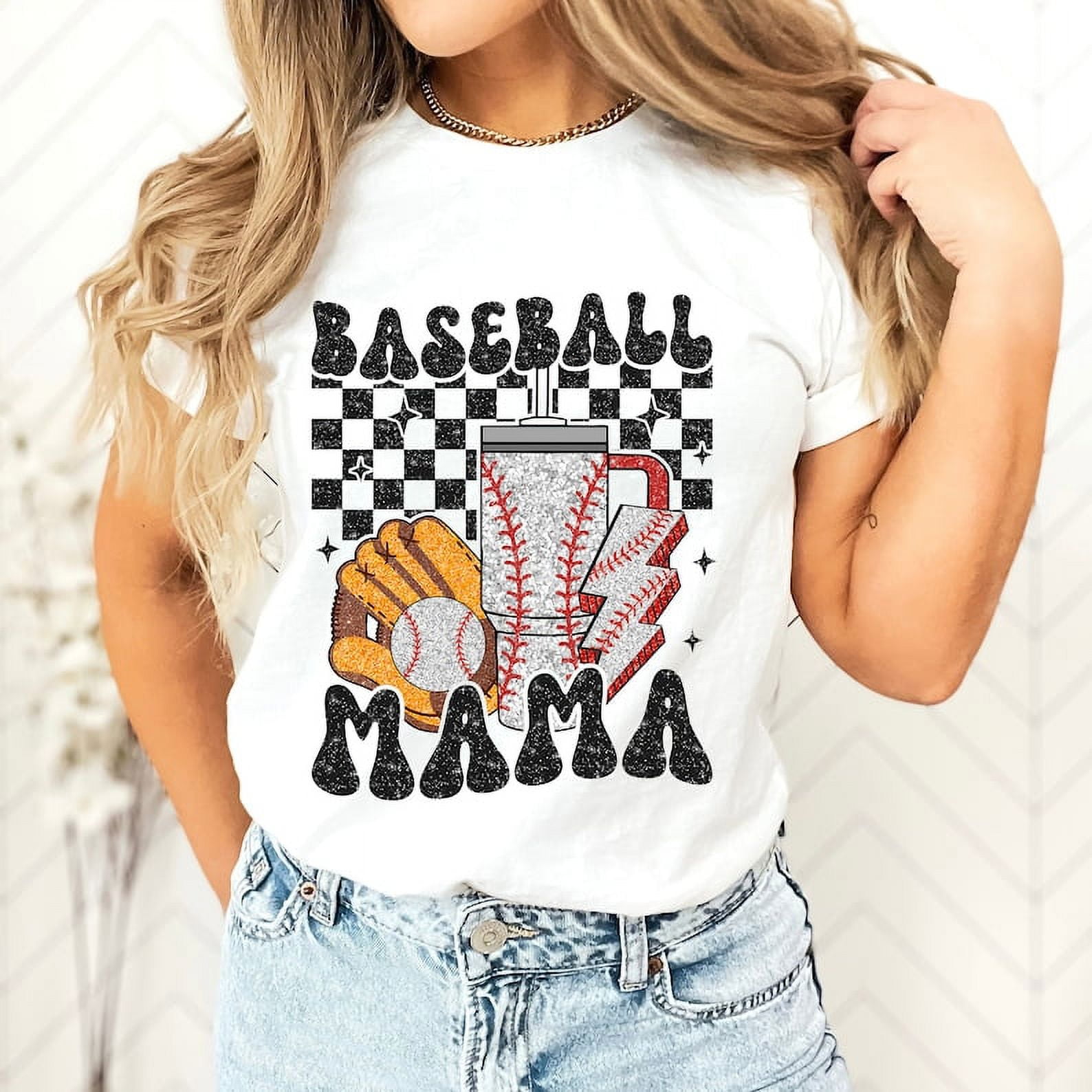 [WHITE] Retro Baseball Mama PNG, Glitter Baseball PNG, Sublimation ...