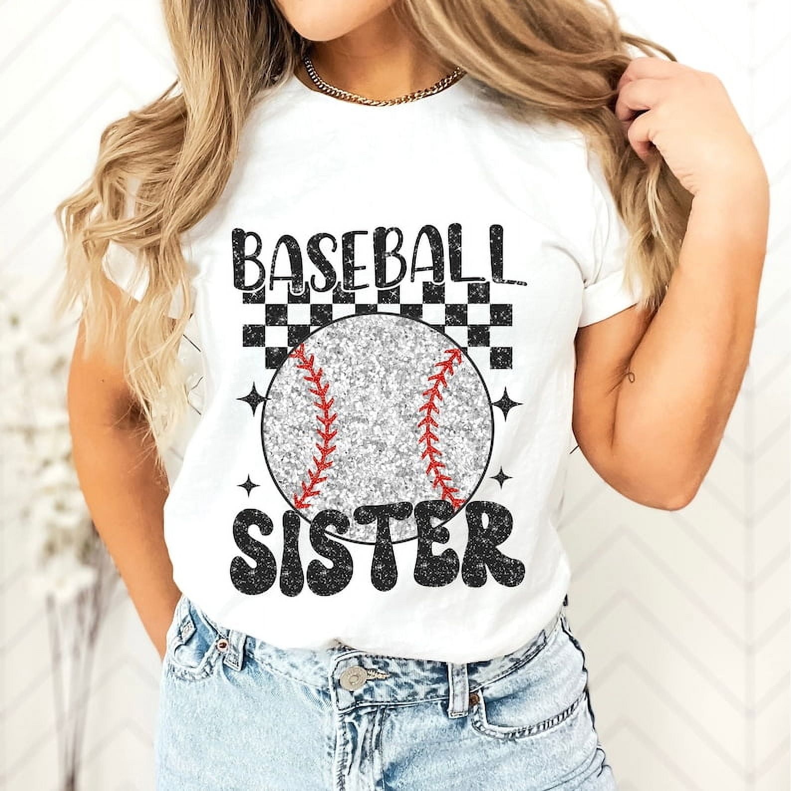 [WHITE] Retro Baseball Sister PNG, Glitter Baseball PNG, Sublimation ...