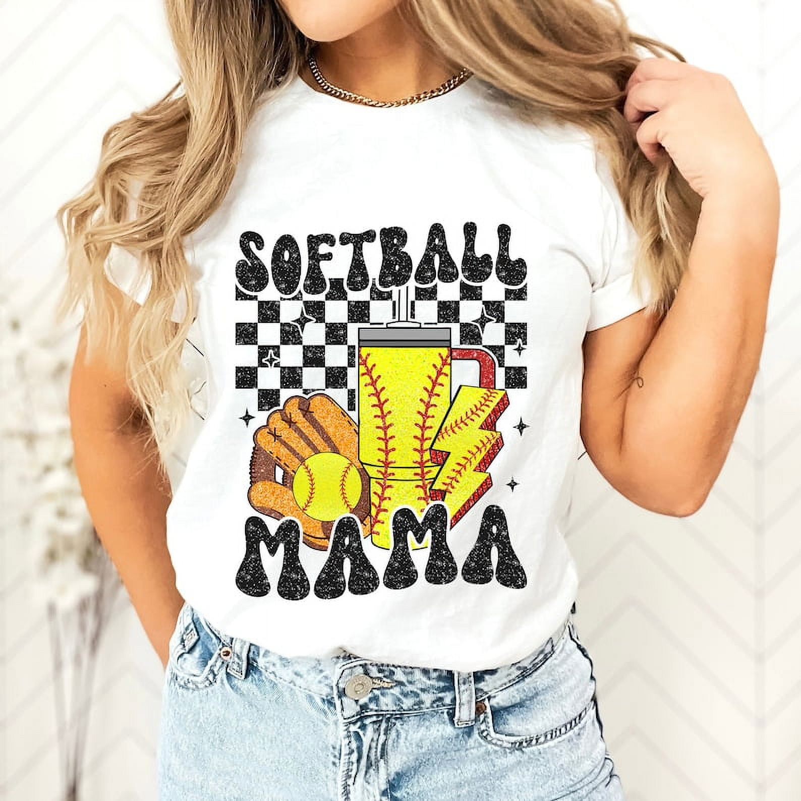 [WHITE] Retro Softball Mama PNG, Glitter Softball PNG, Sublimation ...