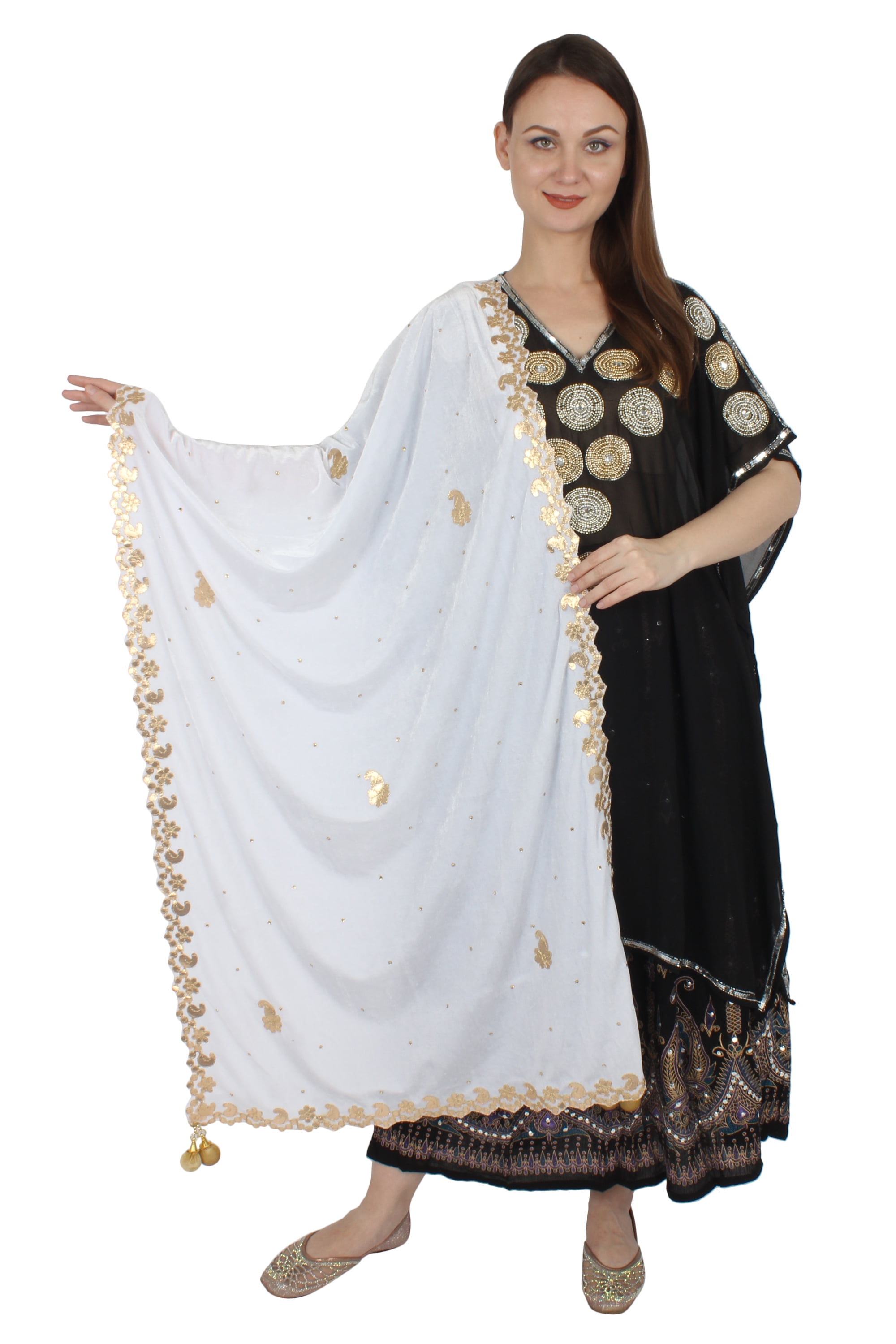 WHITE Velvet Scarf Gota Patti Four Side Work Party Wear Dupatta/Chunni ...