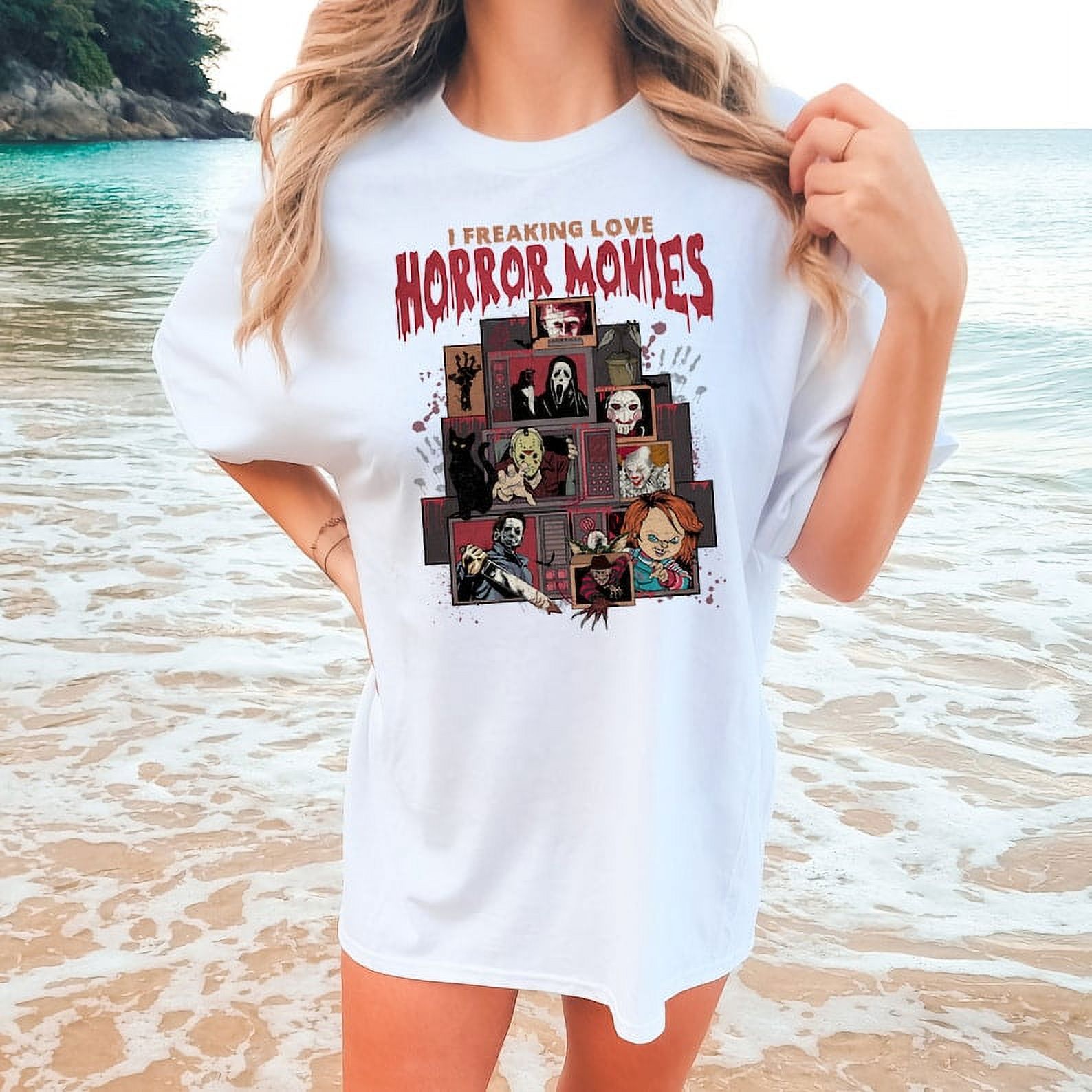 [WHITE] Vintage Halloween I Freaking Love Horror Movies Shirt ...