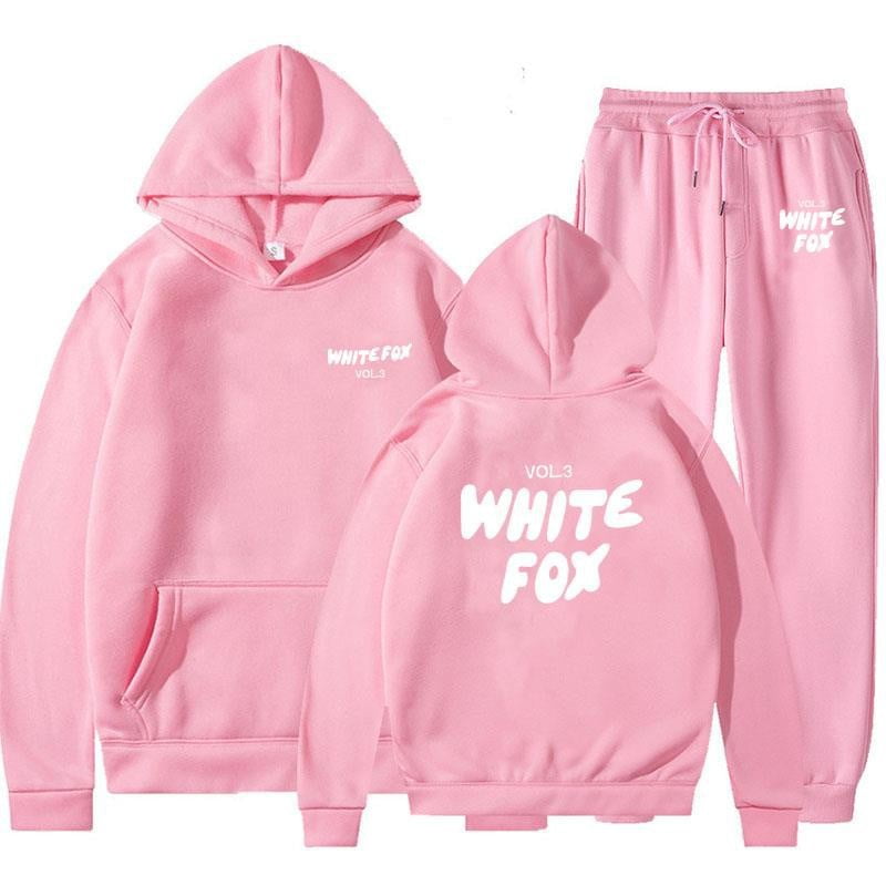 WHITE _ fox 2 Piece Outfits Lounge Hoodie Sweatsuit Sets Oversized ...