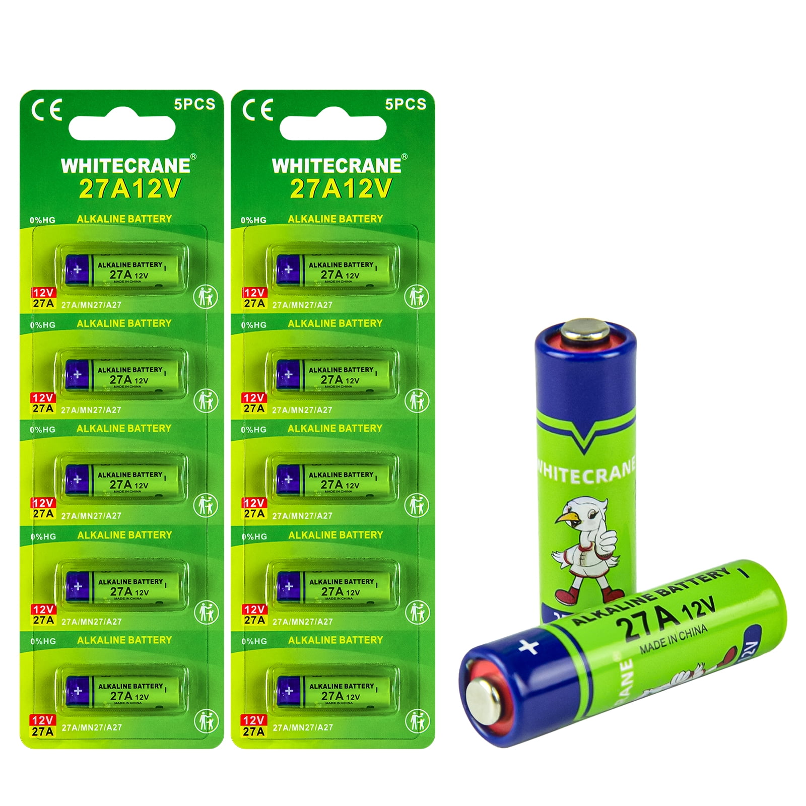 WHITECRANE 10-Pack 27A 12V MN27 L828 Batteries, 12Volt A27 Miniature ...