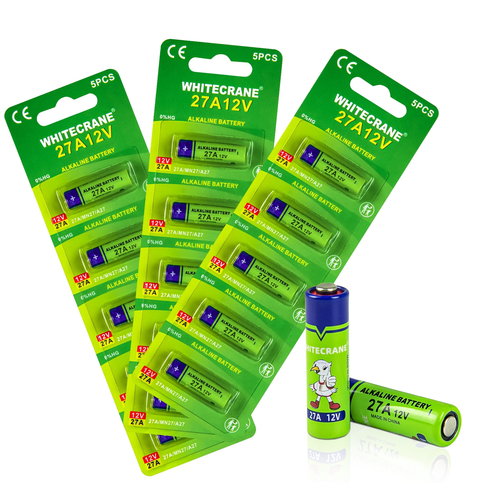 WHITECRANE 15-Pack 27A 12V Batteries, 12Volt A27 MN27 L828 Miniature ...