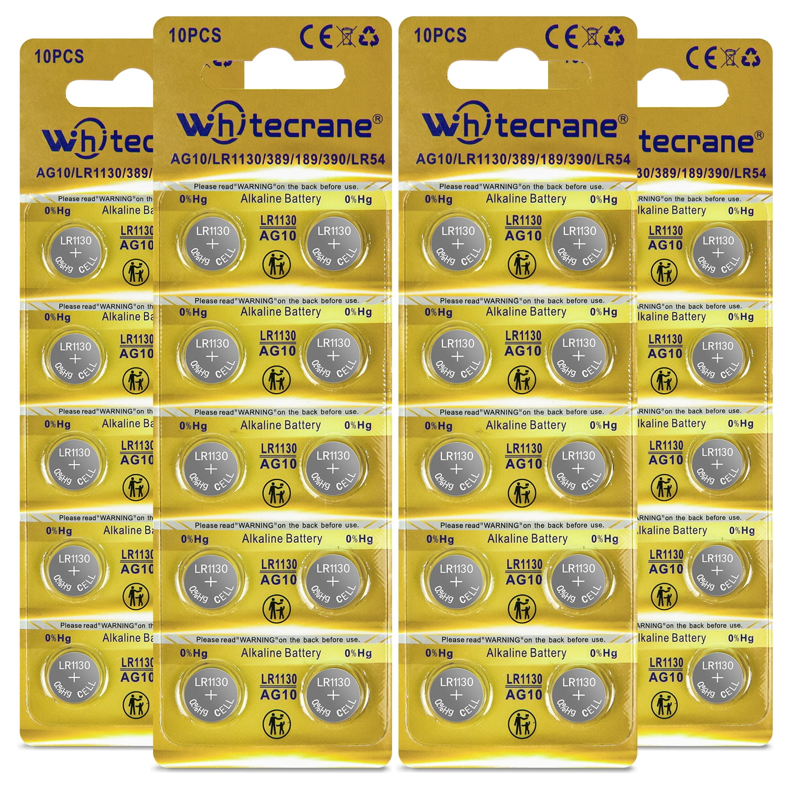 WHITECRANE 40 Pack LR1130 AG10 AG189 Battery 1.5V Alkaline Button Cell ...