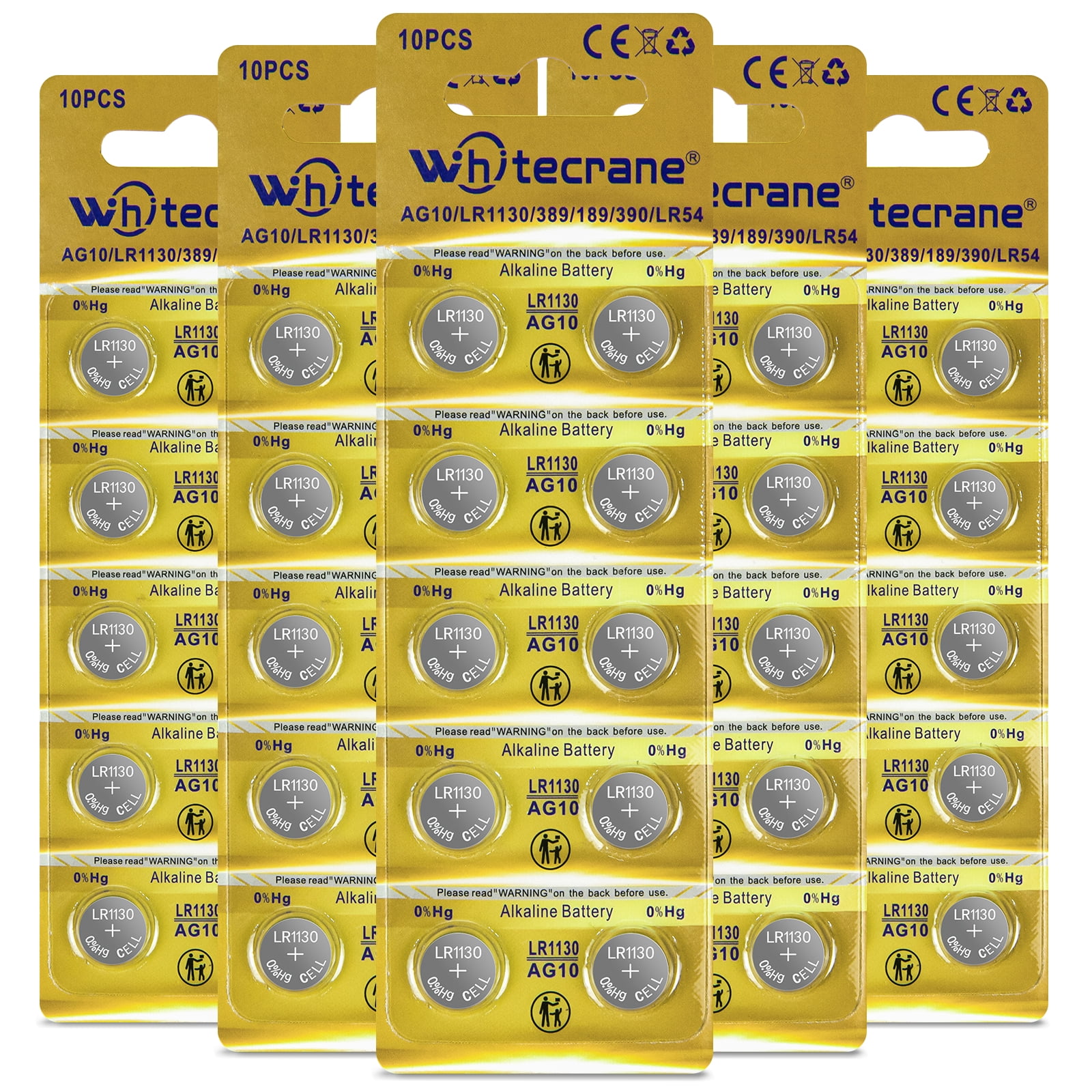 WHITECRANE 50 Pack LR1130 AG10 AG189 Battery 1.5V Alkaline Button Cell ...